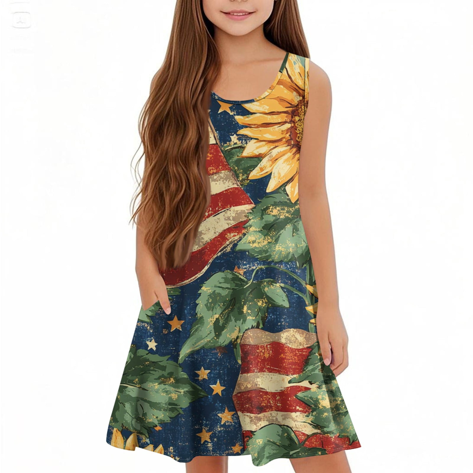 Mlqidk Tween Girl Clothes 10-12 Size American Flag Print Twirly A-Line ...