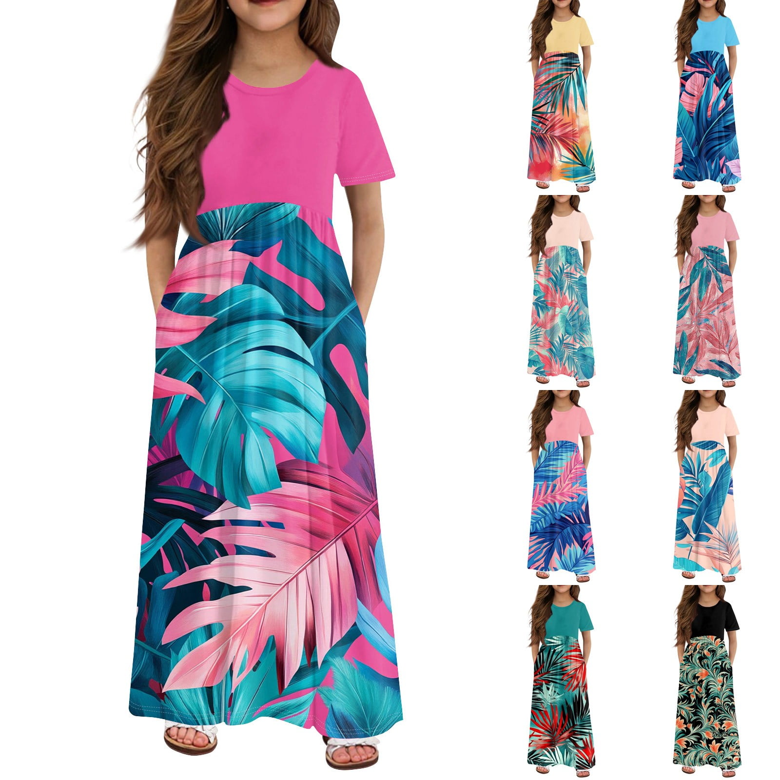 Mlqidk Tween Girl Clothes Size 10-12 Beach Floral print Short Sleeve ...