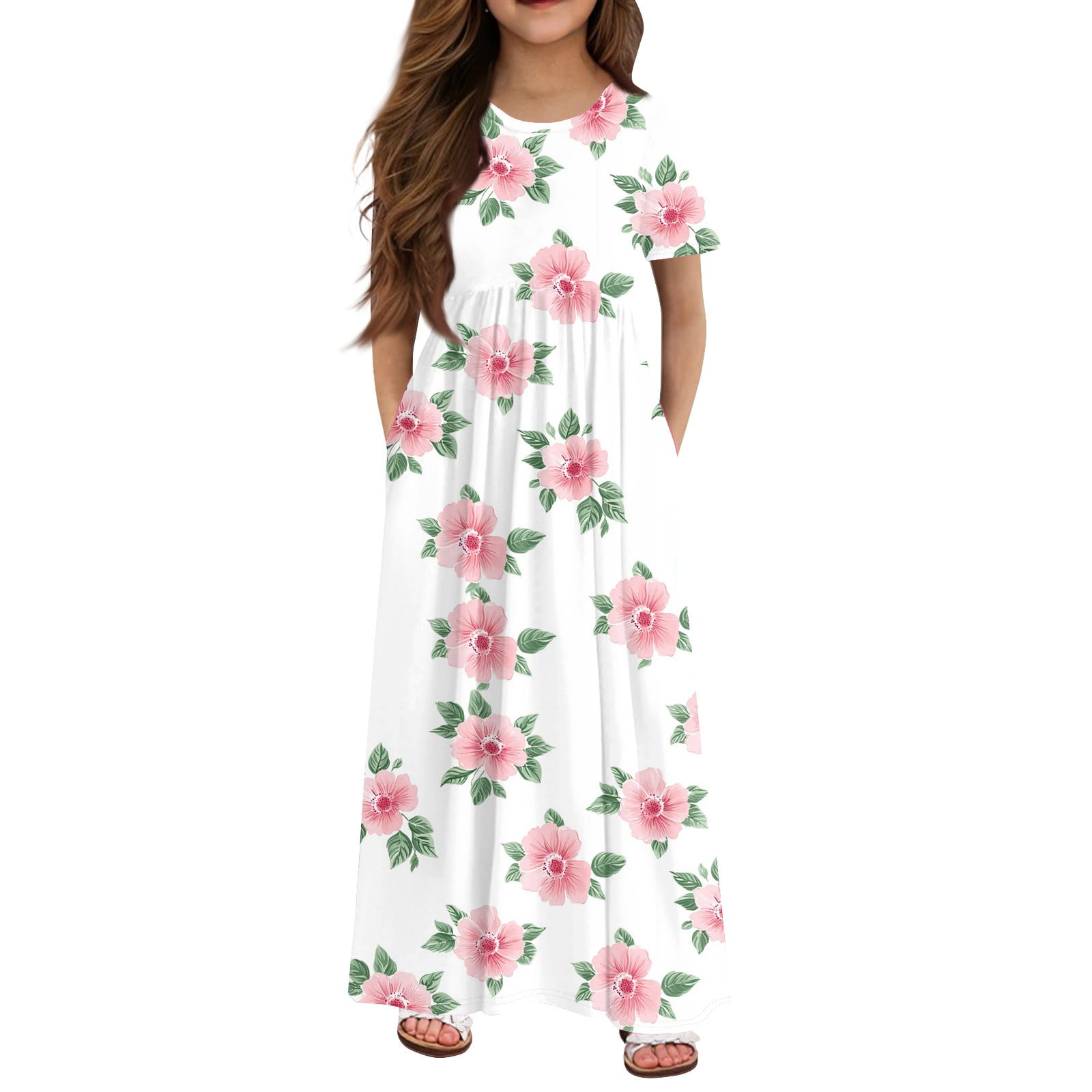 Mlqidk Tween Girl Clothes Size 10-12 Beach Floral print Short Sleeve ...