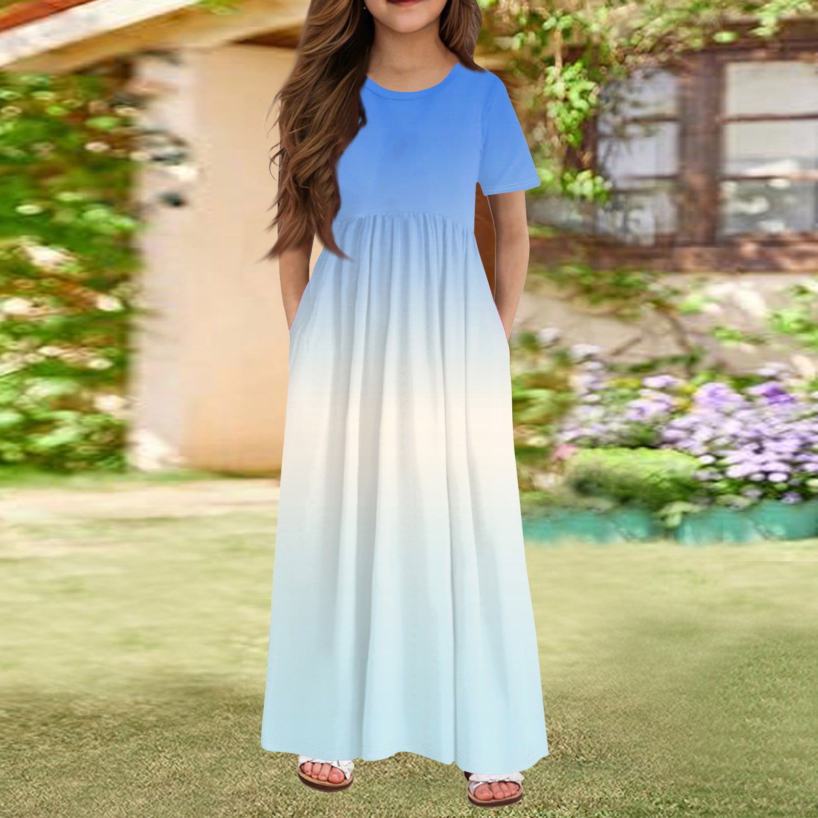 Mlqidk Tween Girl Clothes Size 10-12 Beach Gradient Short Sleeve ...