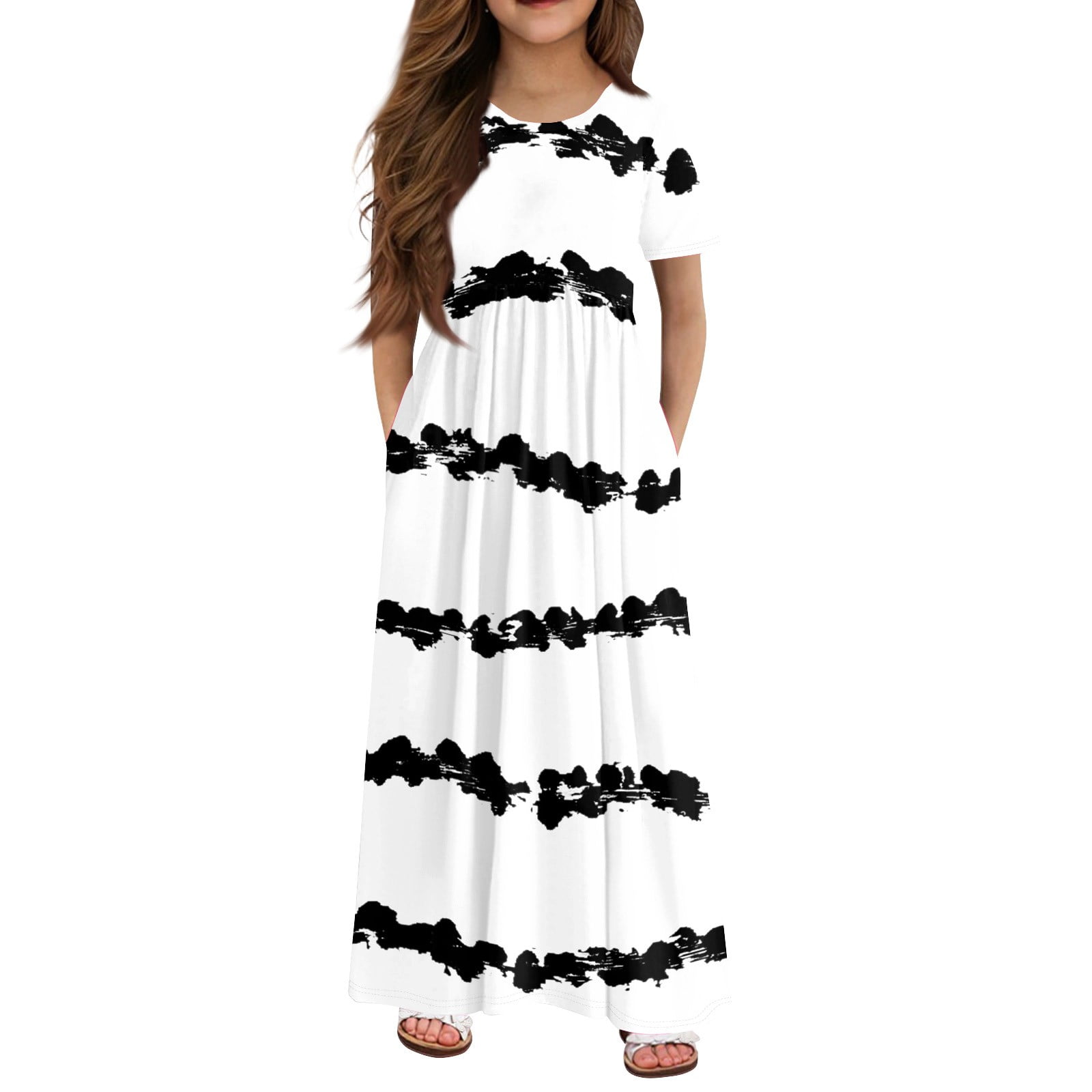 Mlqidk Tween Girl Clothes Size 10-12 Beach Striped Short Sleeve Dresses ...