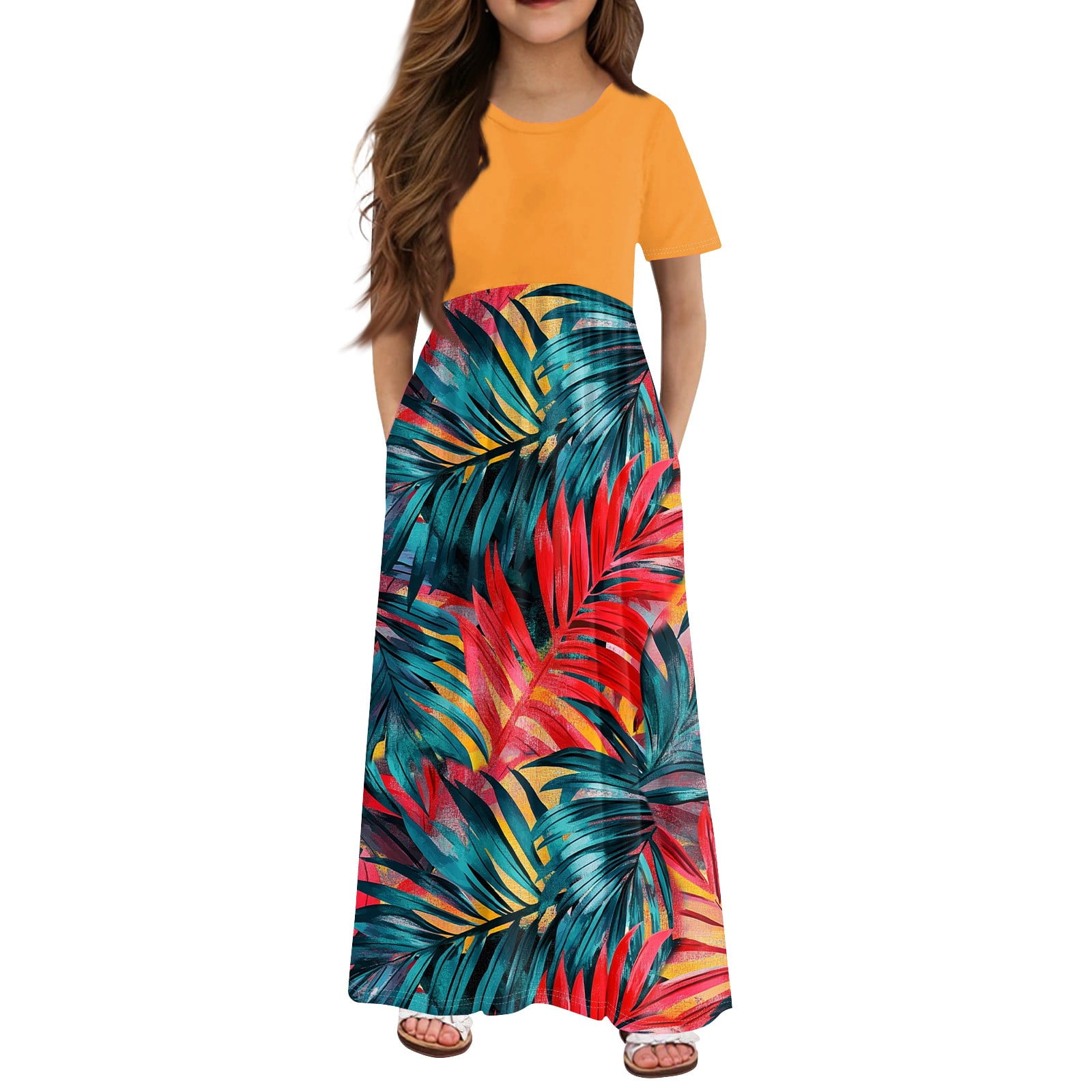 Mlqidk Tween Girl Clothes Size 10-12 Casual Floral print Short Sleeve ...