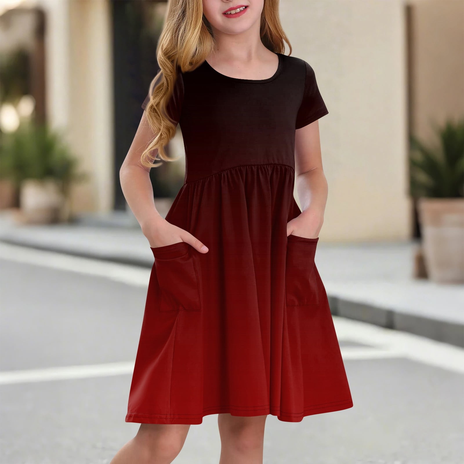 Mlqidk Tween Girl Clothes Size 10-12 Casual Gradient Short Sleeve ...