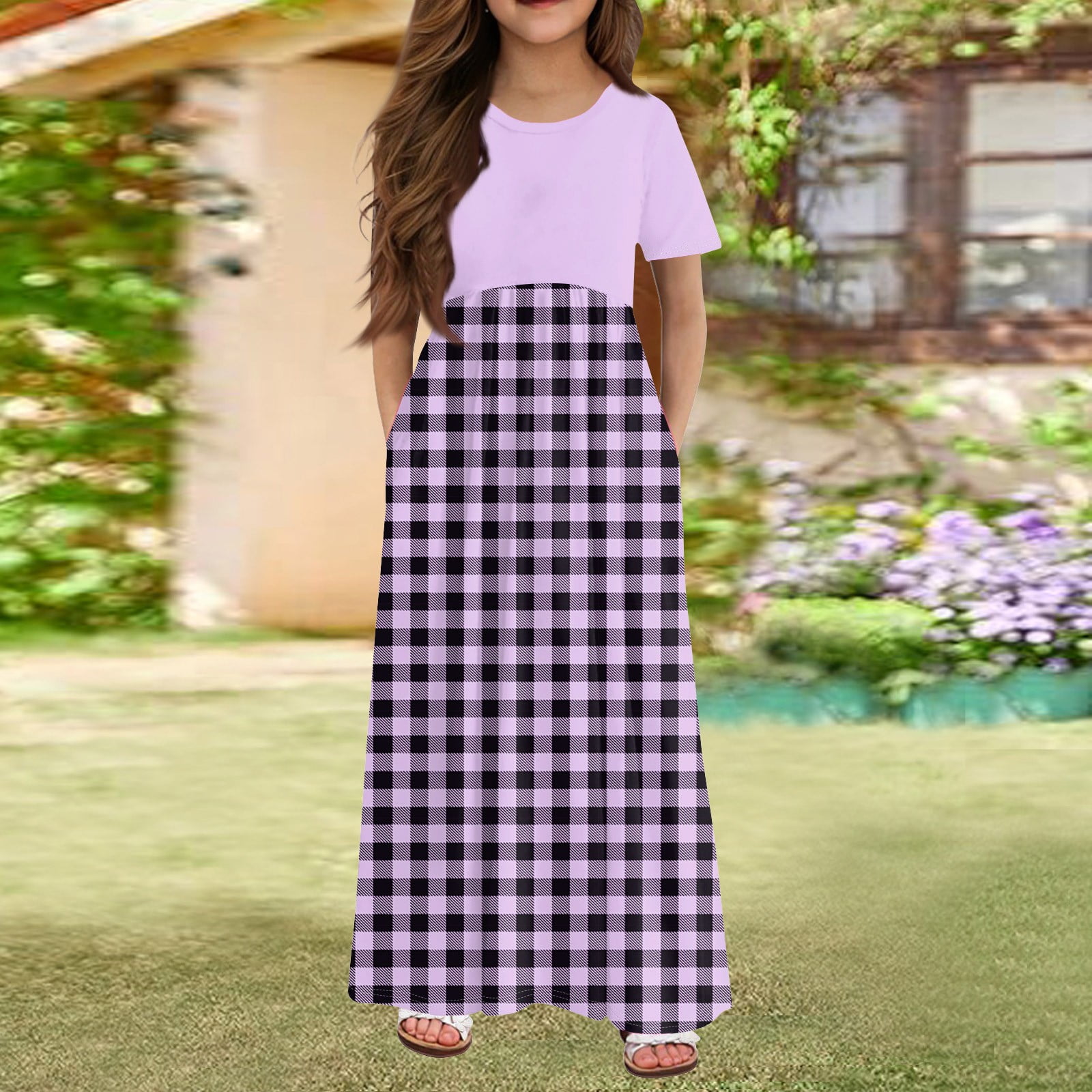 Mlqidk Tween Girl Clothes Size 10-12 Casual Plaid Short Sleeve Dresses ...