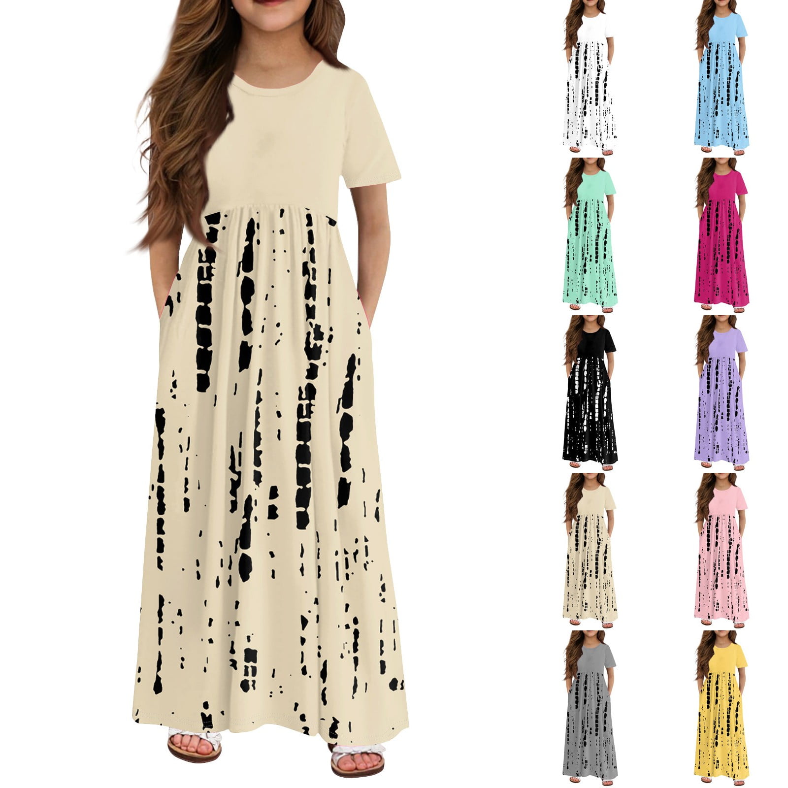 Mlqidk Tween Girl Clothes Size 10-12 Casual Wave point Short Sleeve ...