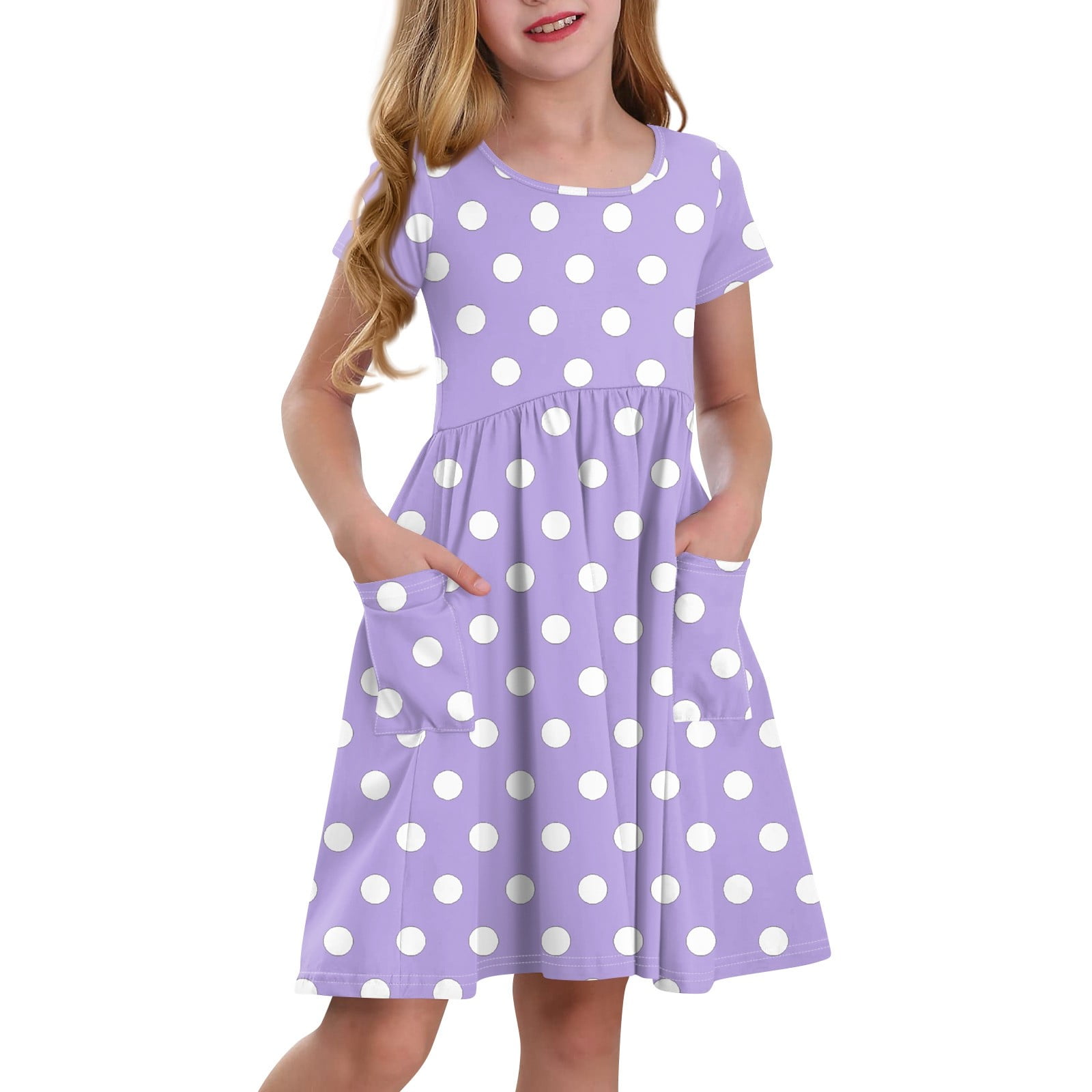 Mlqidk Tween Girl Clothes Size 10-12 Twirl Casual Wave point and striped print Short Sleeve ...