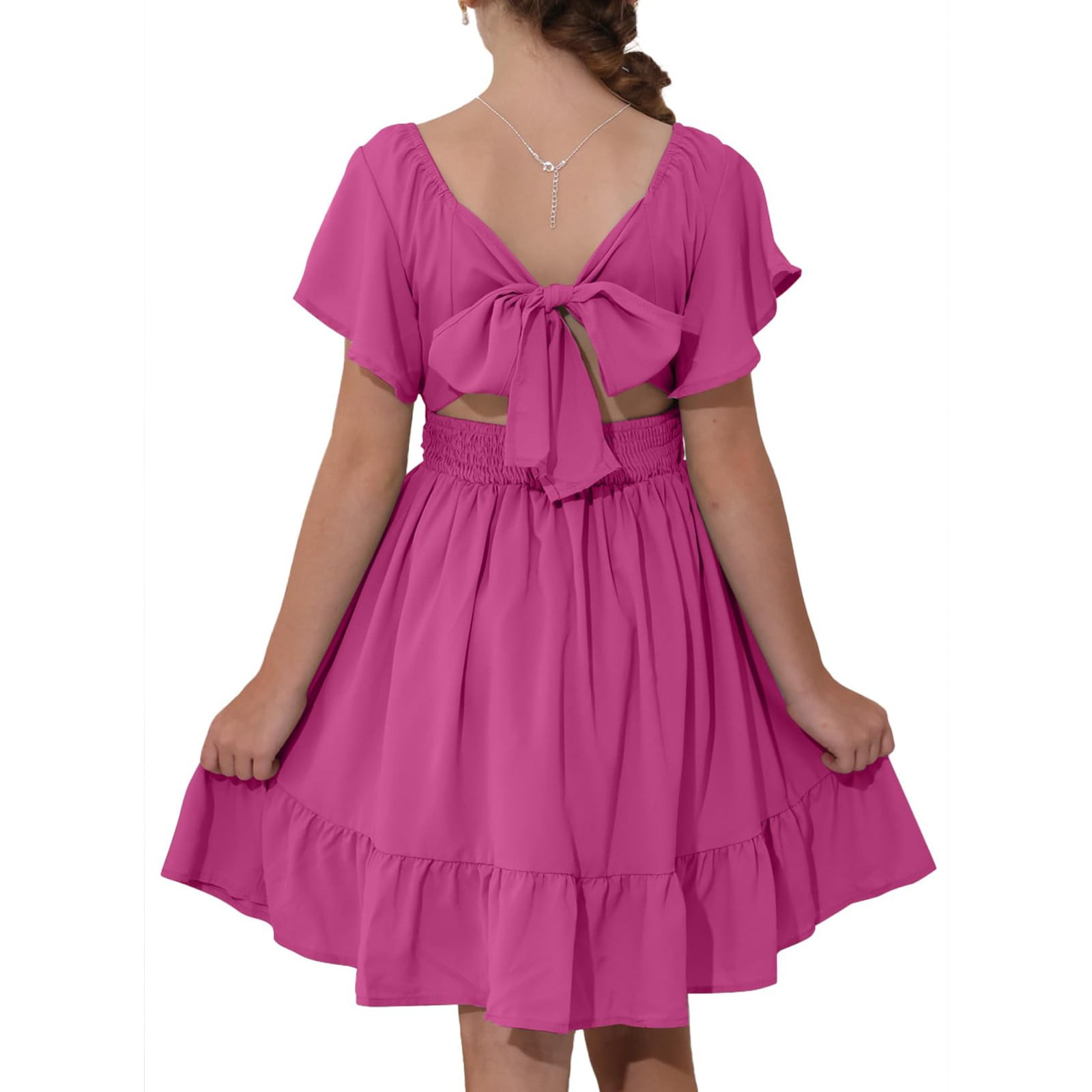 Mlqidk Tween Girls Dresses Summer 2025 Tween Kids Bow Tie Back Ruffle ...