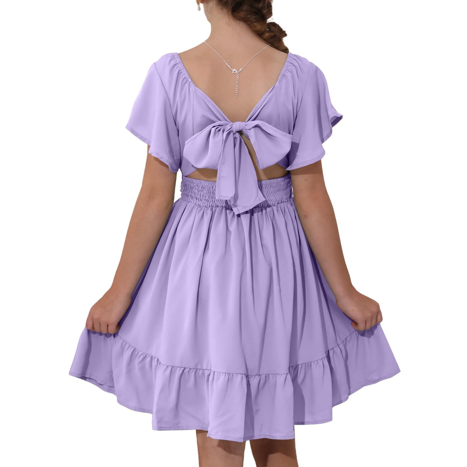 Mlqidk Tween Girls Dresses Summer 2025 Tween Kids Bow Tie Back Ruffle ...