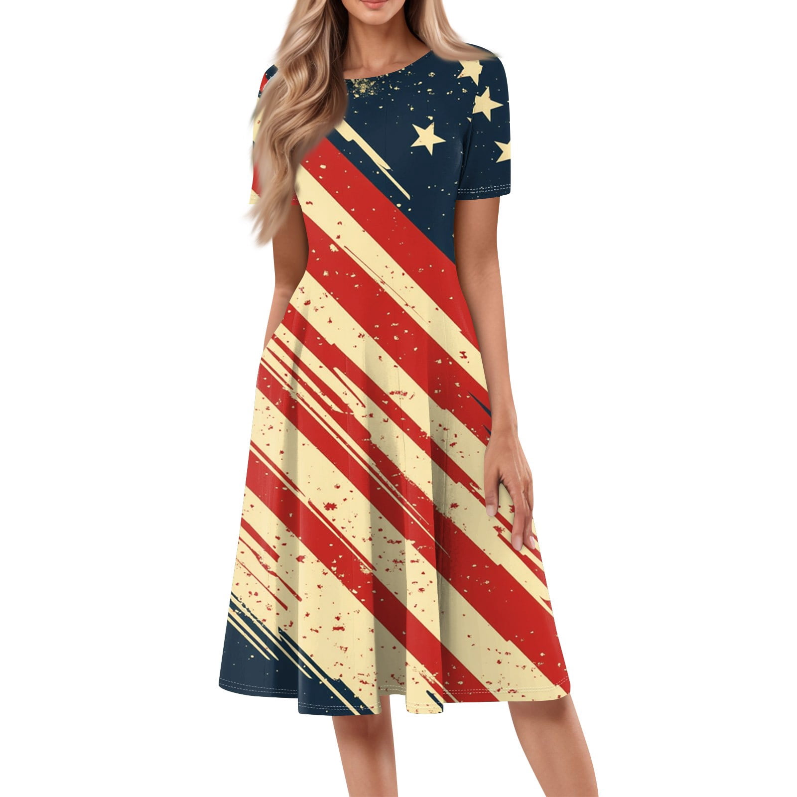 Mlqidk American Flag Dress for Women Patriotic Maxi Dress Plus Size 4th ...