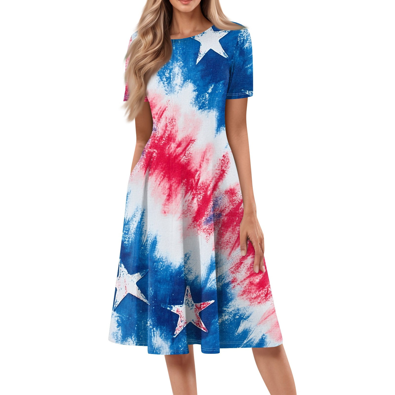 Mlqidk USA Sundress for Women 2025 Patriotic Maxi Dress Plus Size 4th ...