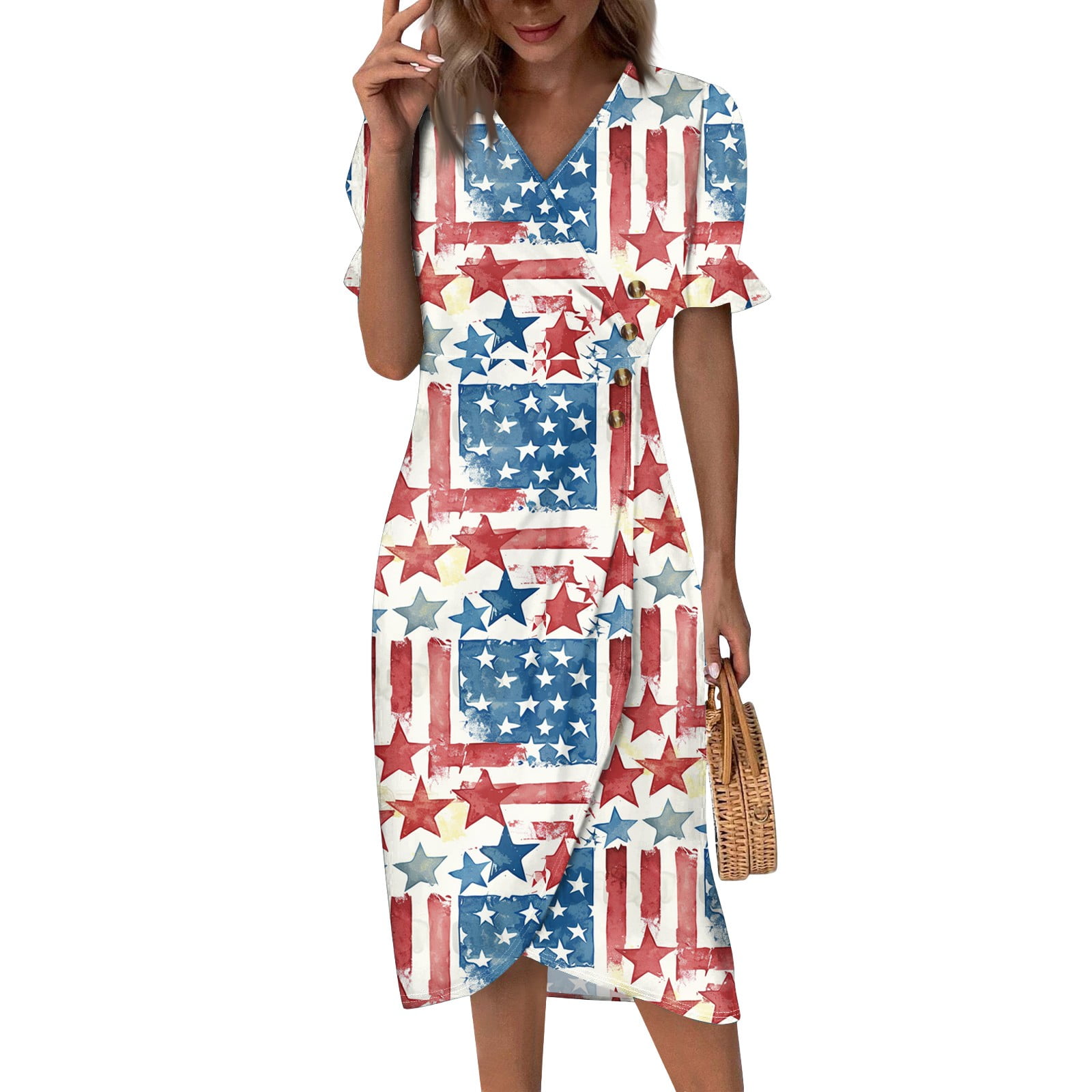Mlqidk USA Sundress for Women 2025 Patriotic Maxi Dress Plus Size 4th ...