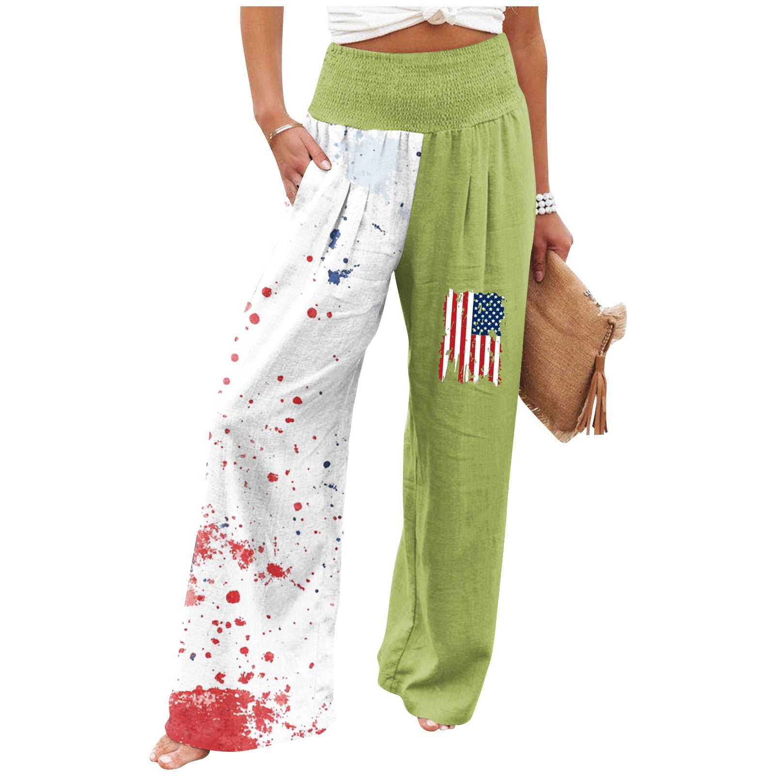 Mlqidk Usa Pants for Women High Waist Patriotic Capris Pants Casual ...