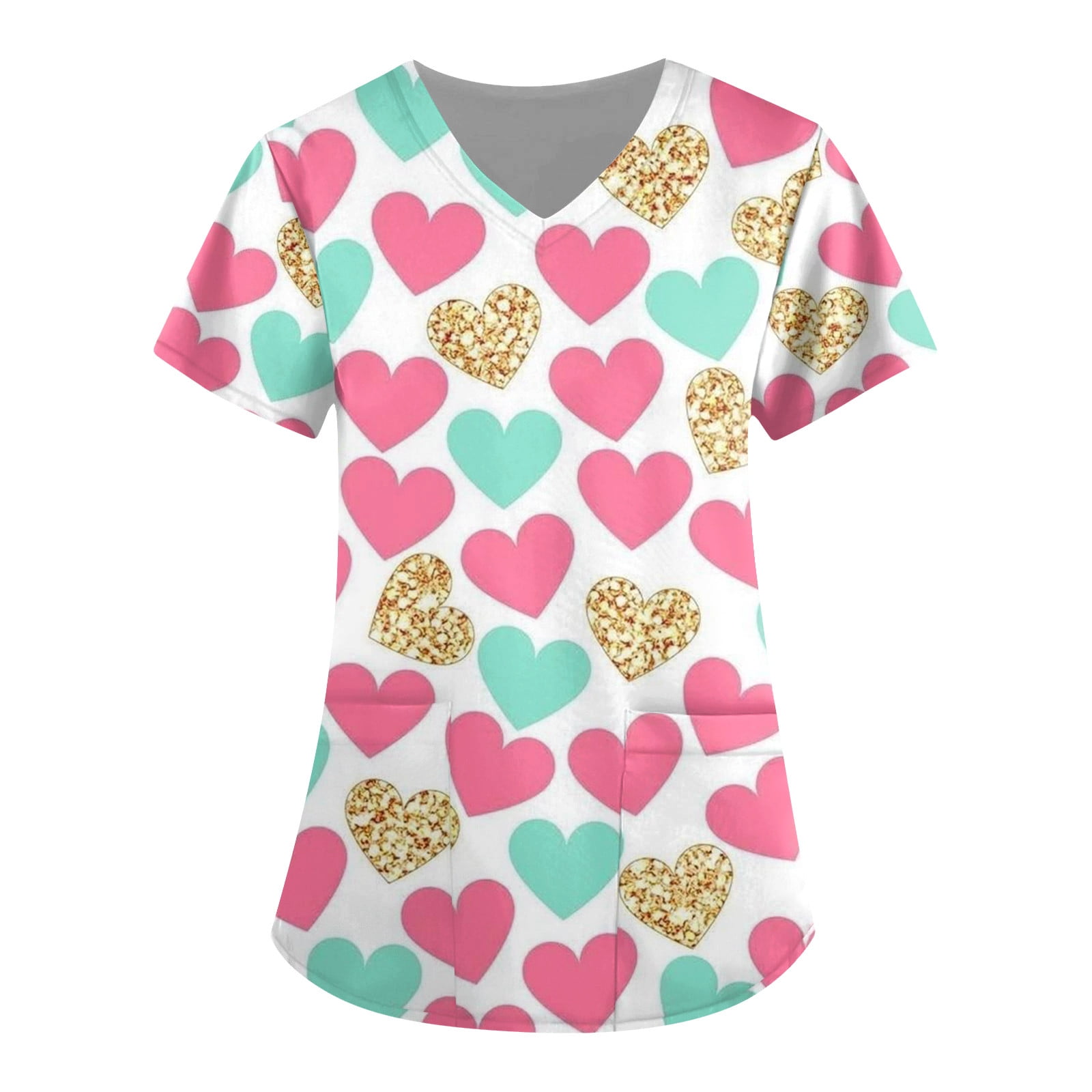 Mlqidk Valentine's Day Print Scrubs for Women Love Heart Print Scrub ...