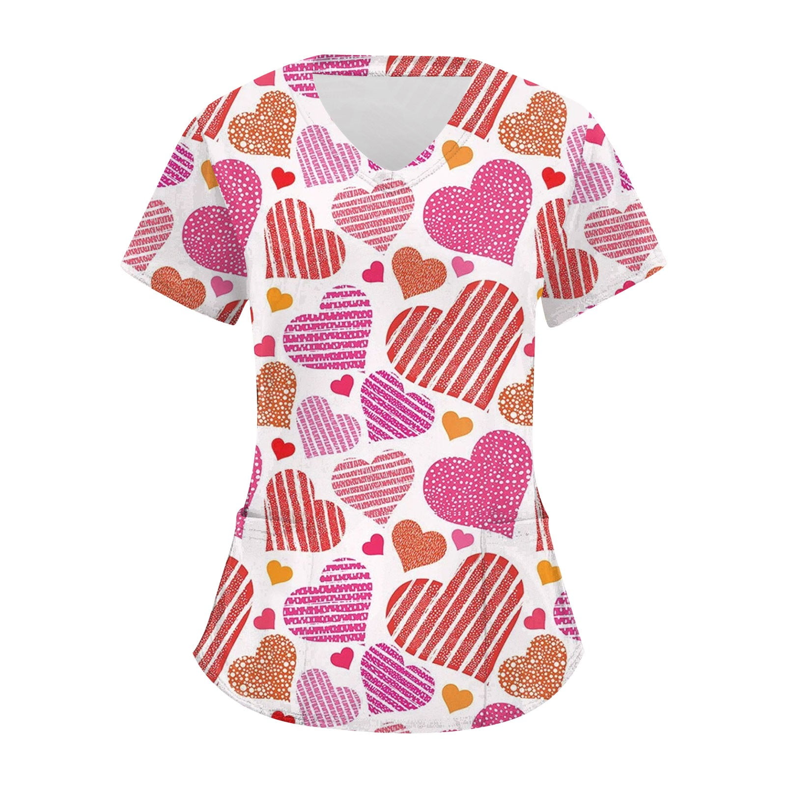 Mlqidk Valentines Day Scrub Tops Women Stretchy Clearance Love Heart Print Scrub Tops V Neck