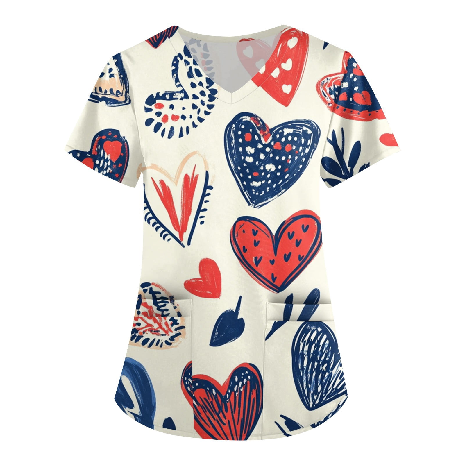 Mlqidk Valentines Nursing Uniforms for Women 2025 Short Sleeve V Neck ...