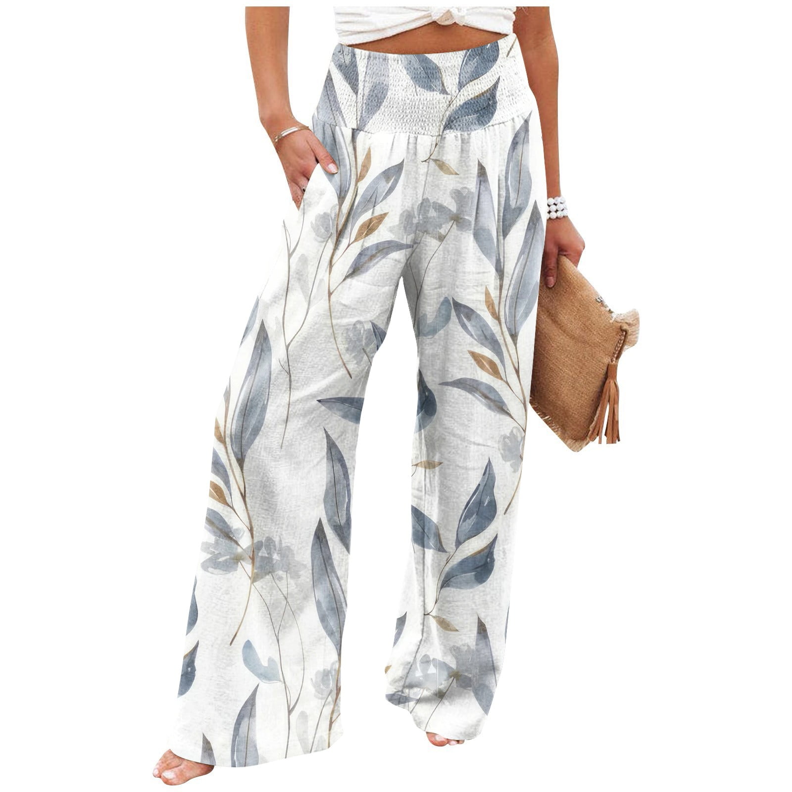 Mlqidk Wide Leg Pants Woman Casual High Waist Gauze Pants Flowy Wide ...