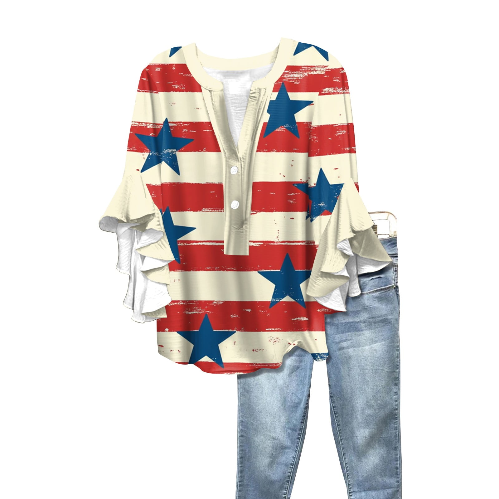 Mlqidk Women's American Flag Tops Patriotic Button Up Long Tshirt ...