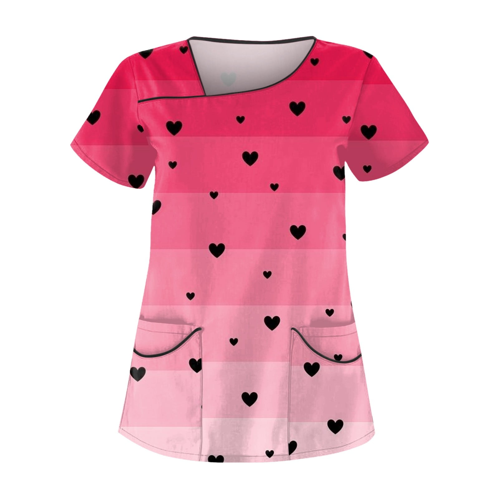 Mlqidk Womens Scrub Tops Valentines Day Print Tops For Women V Neck Love Heart Pattern Short