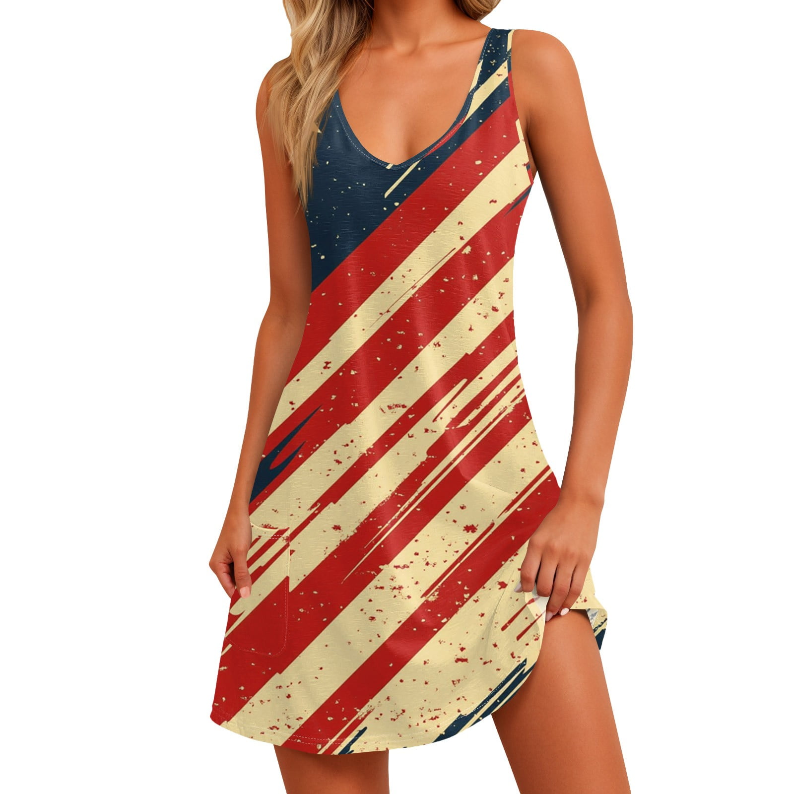 Mlqidk Womens American Flag Dresses Plus Size Patriotic Beach Dresses ...