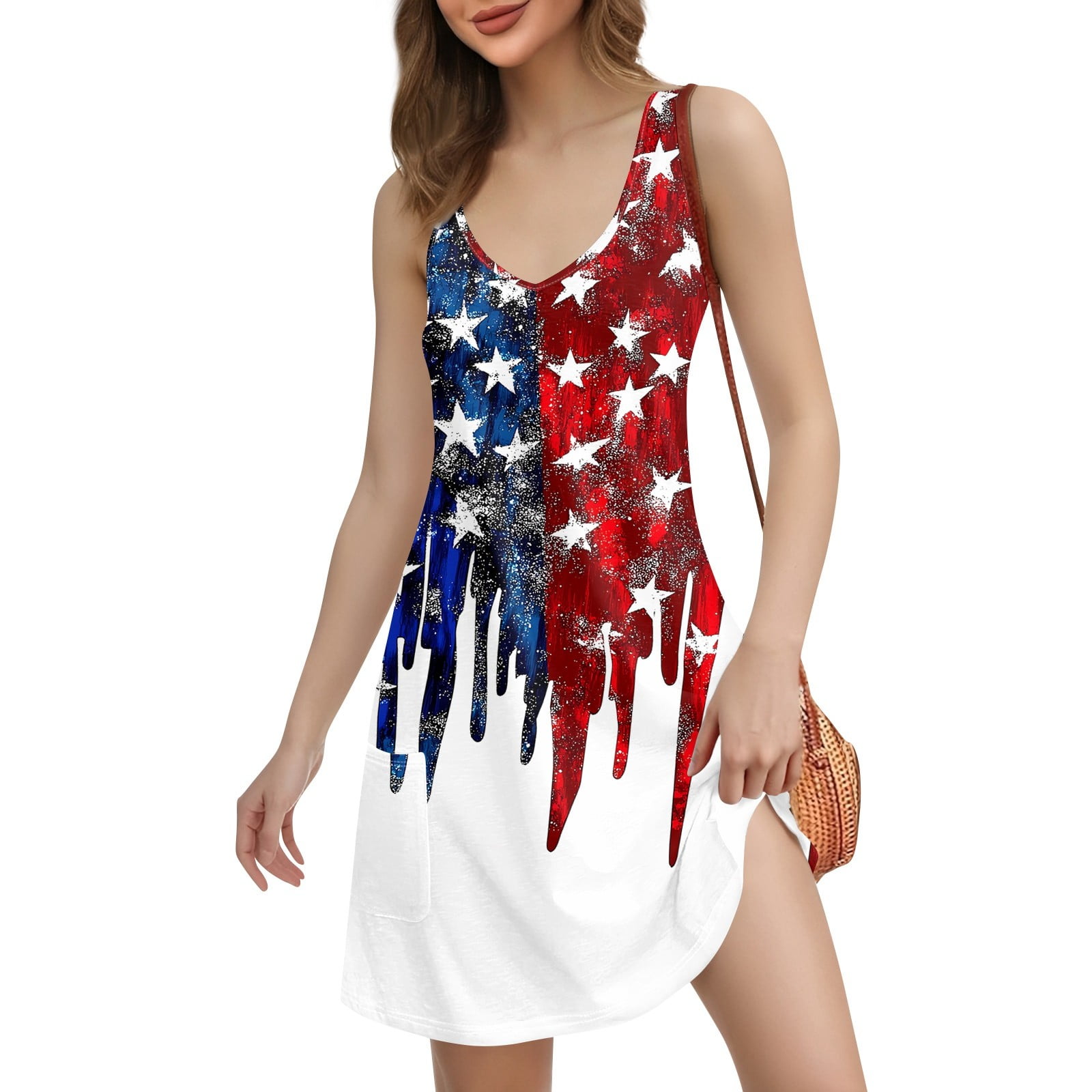 Mlqidk Womens American Flag Dresses Plus Size Patriotic Beach Dresses ...