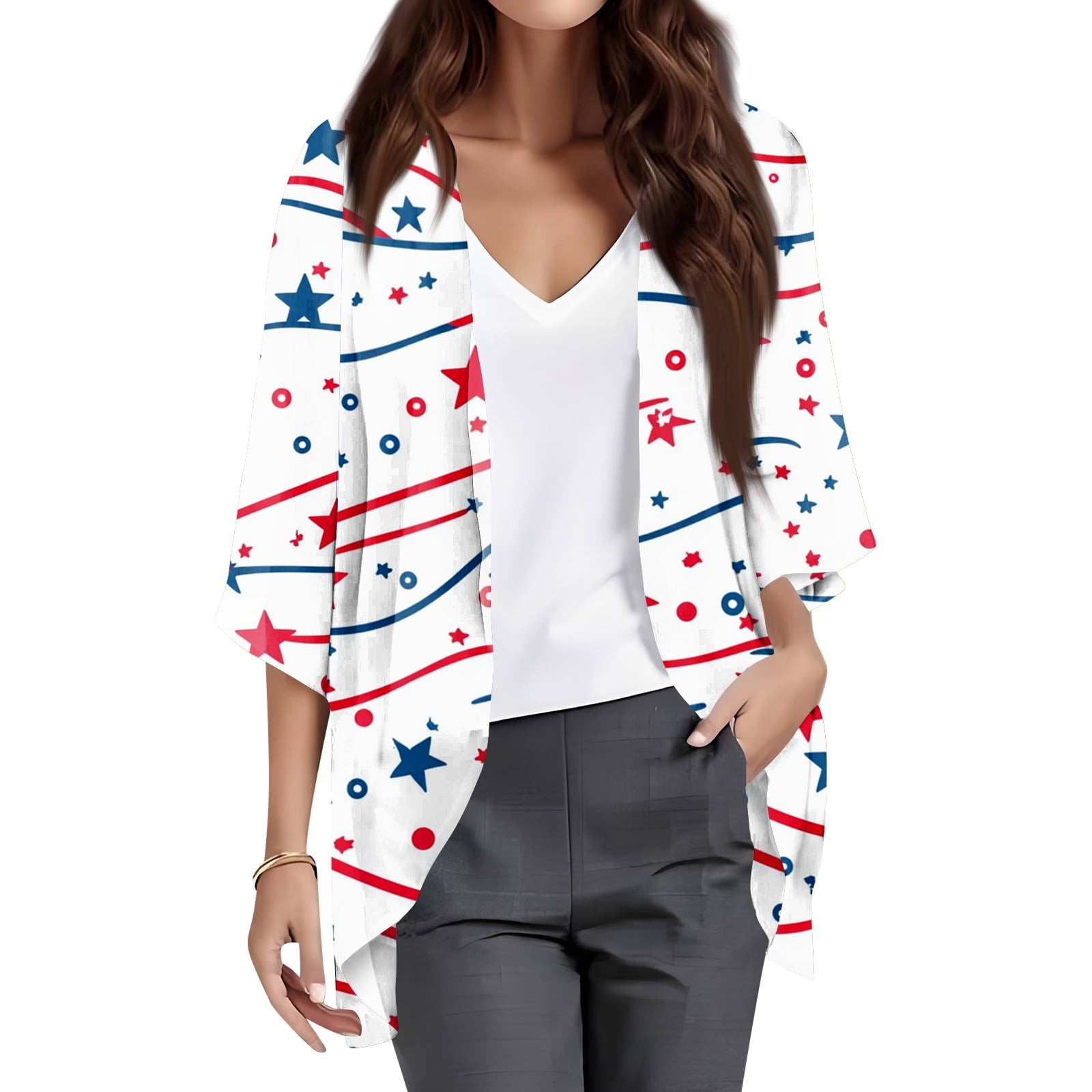 Mlqidk Womens American Flag Top Trendy 4th Of July Batwing Sleeve ...