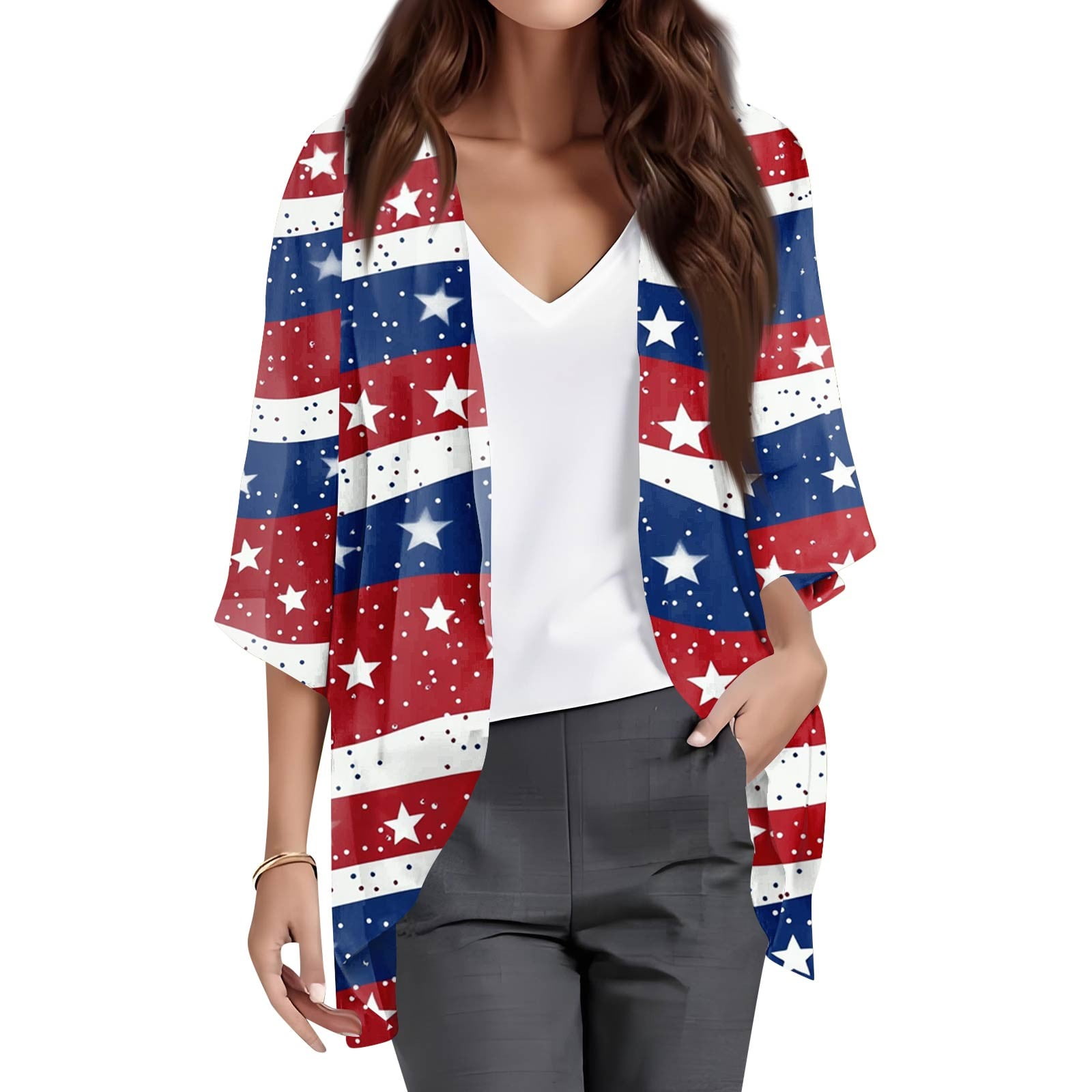 Mlqidk Womens American Flag Top Trendy 4th Of July Batwing Sleeve ...