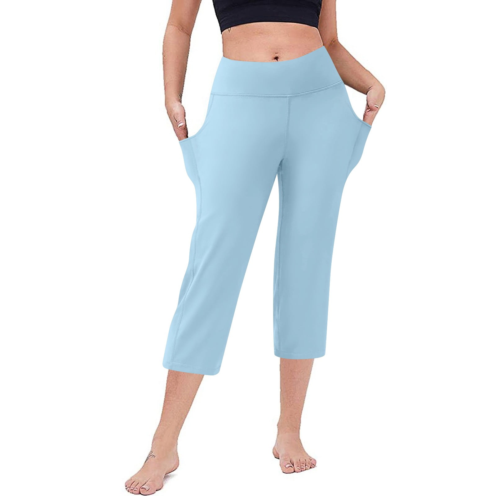 Mlqidk Womens Capri Pants Casual Loose Fit Wide Leg Lounge Pants Dressy ...