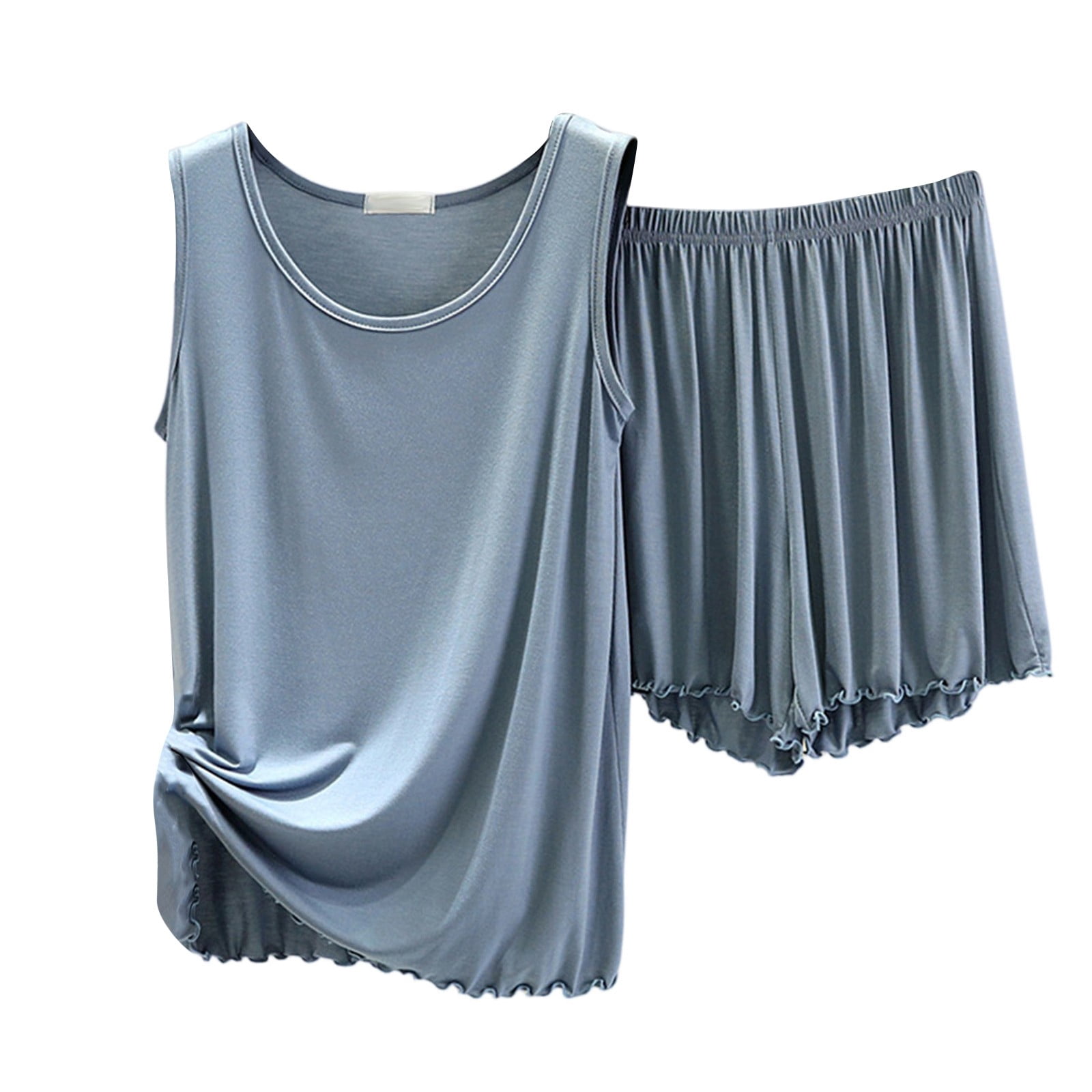 Mlqidk Womens Pajama Sets Ruffler Crew Neck Sleep Tank Tank Tops ...