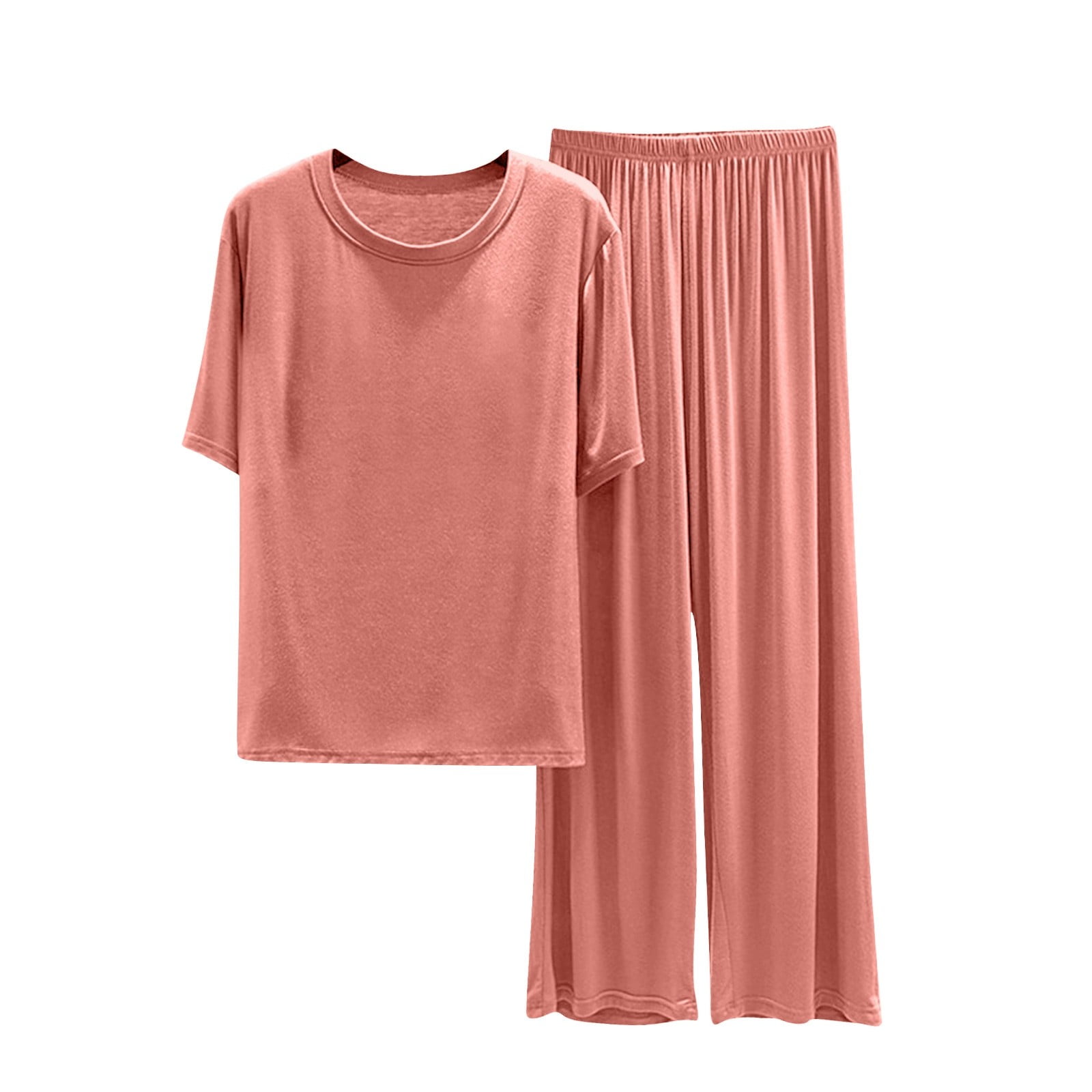 Mlqidk Womens Pajama Sets Short Sleeve Ruffler Crew Neck Shirt Matching ...