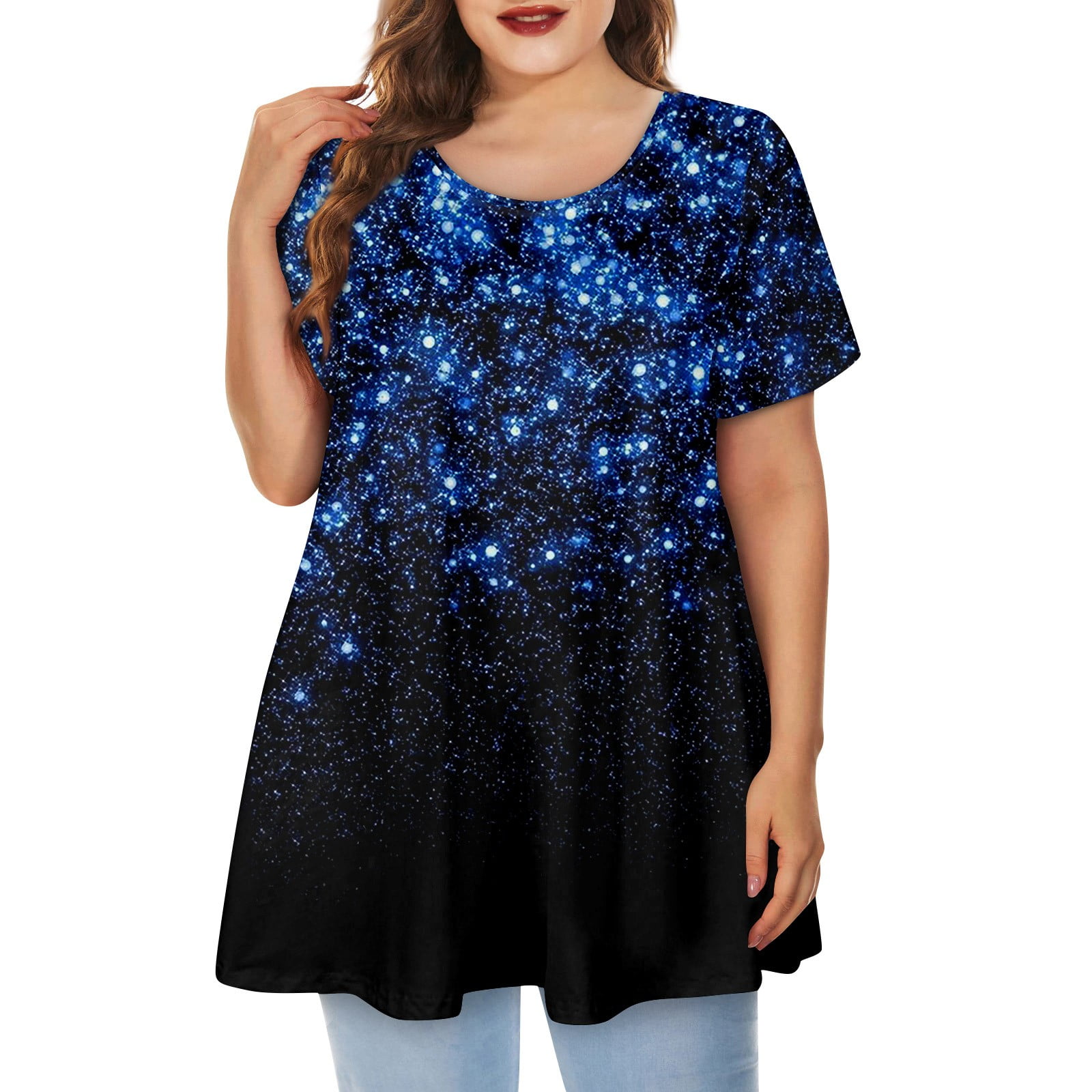 Mlqidk Womens Plus Size Summer Tops Clearance 4x Plus Tops Crew Neck ...