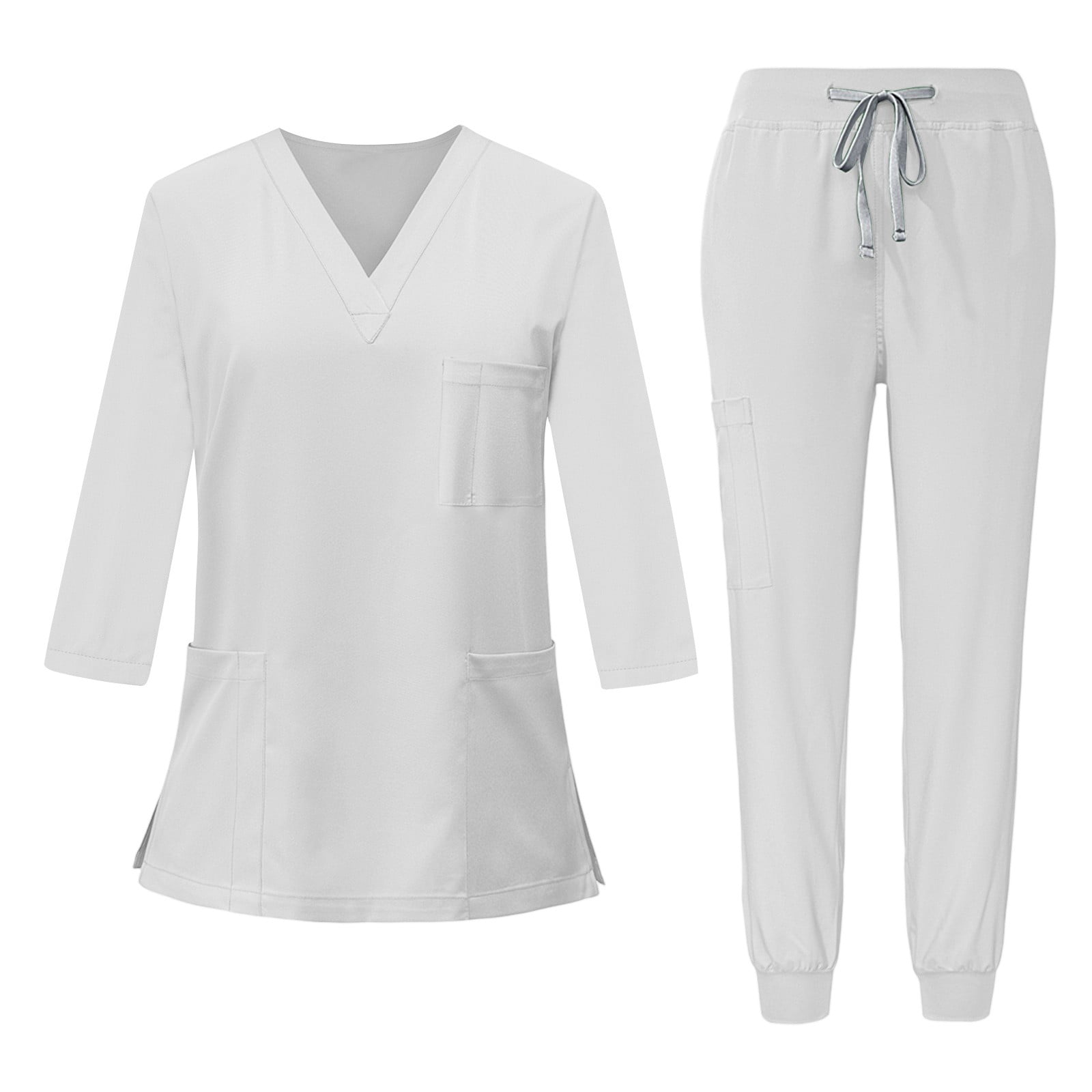 Mlqidk Womens Scrubs Plus Size Medical Uniforms Petite V-Neck Yoga ...