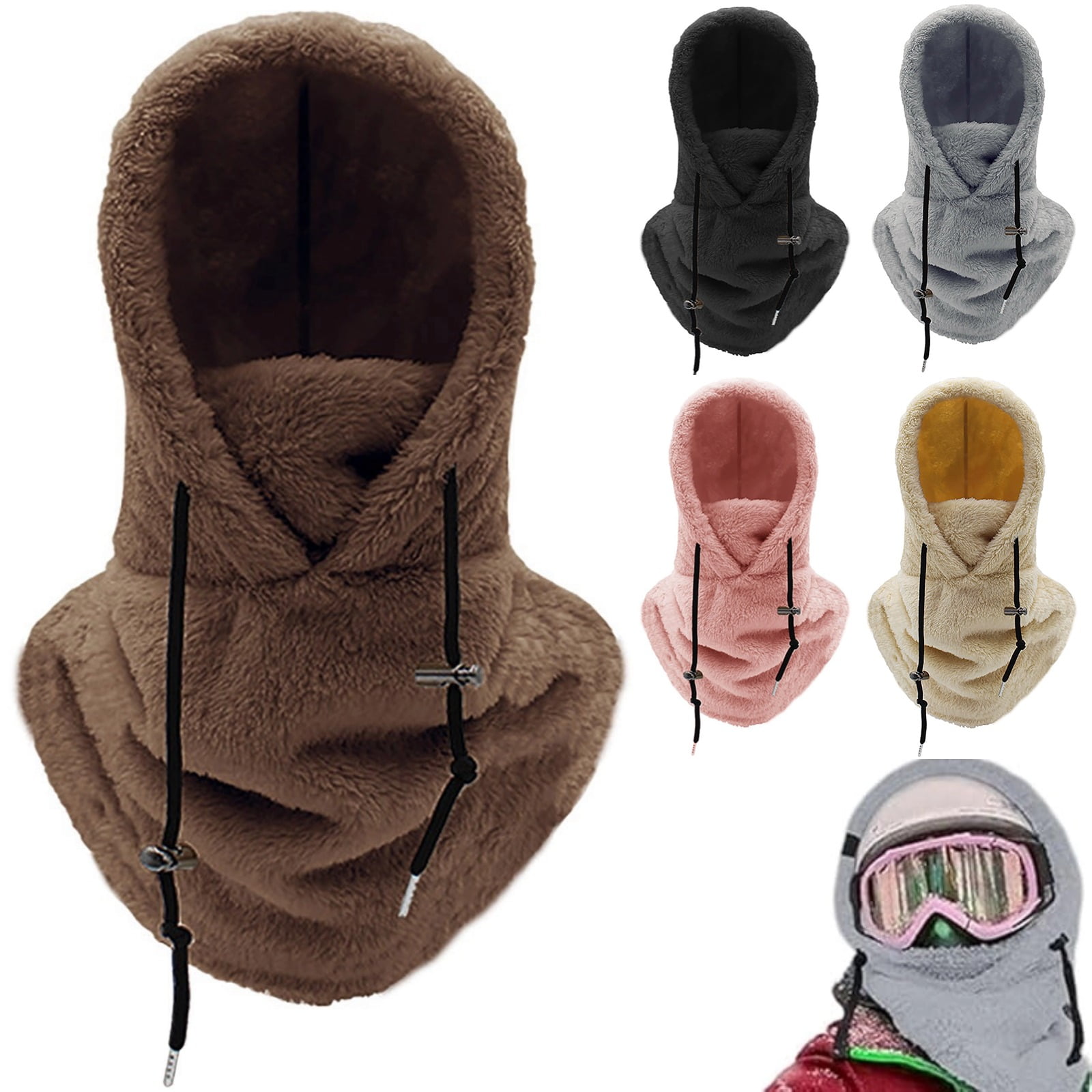 Mlqidk Womens Sherpa Hood Ski Mask Cold Weather Gear Fleece Windproof ...