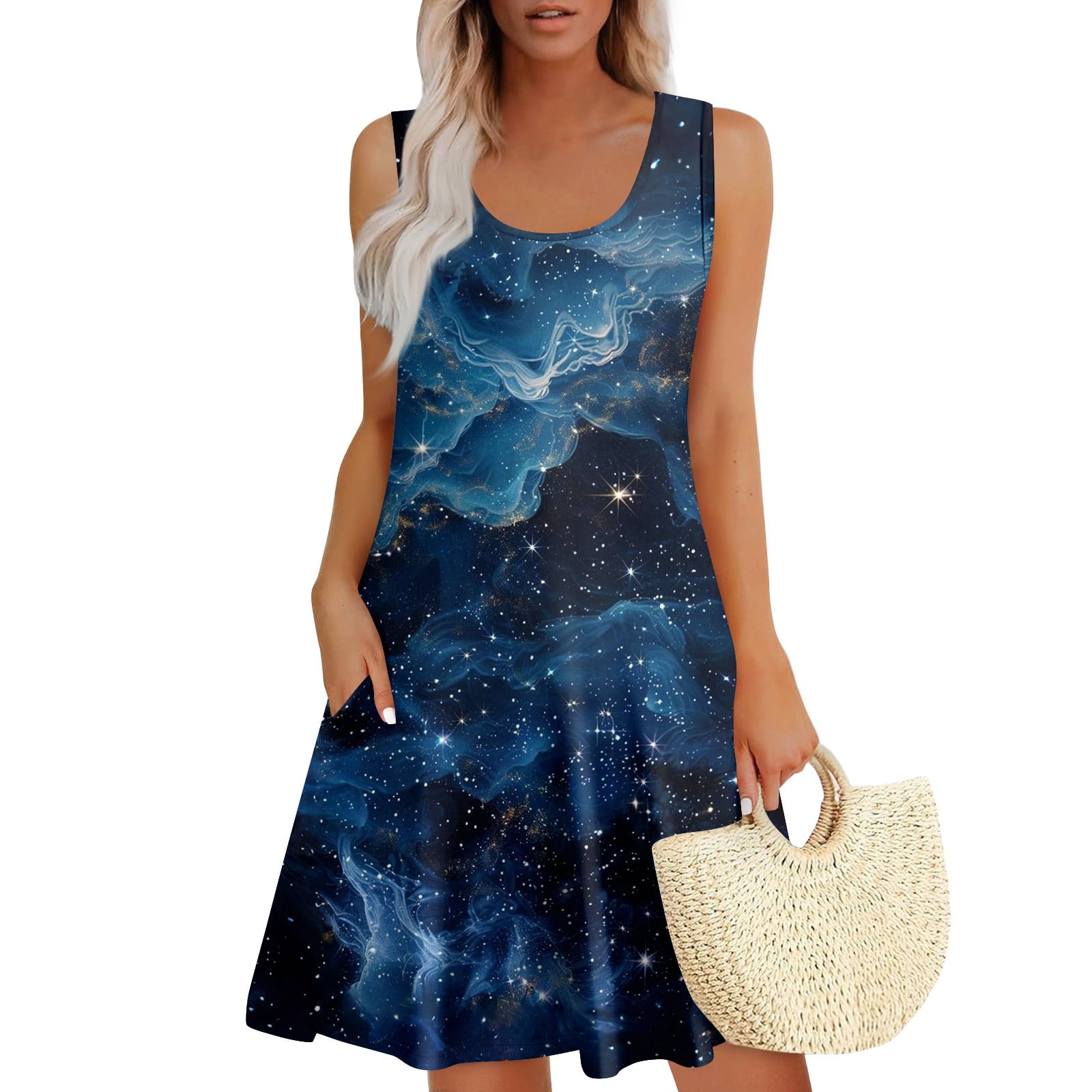 Mlqidk Womens Summer Dresses Boho Floral Scoop Neck Short Dress Casual ...