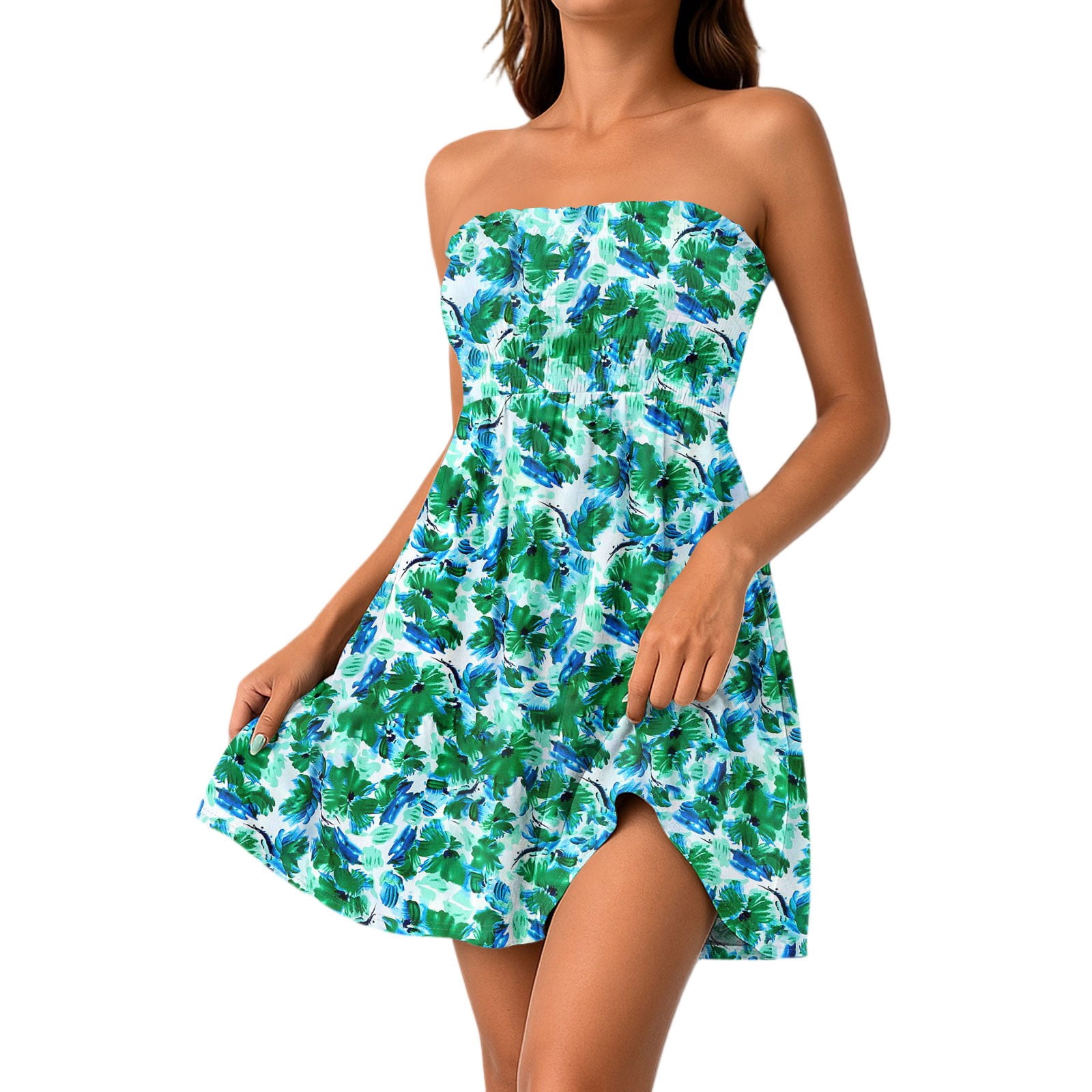 Mlqidk Womens Summer Dresses Casual Floral Print Beach Dress Boho ...