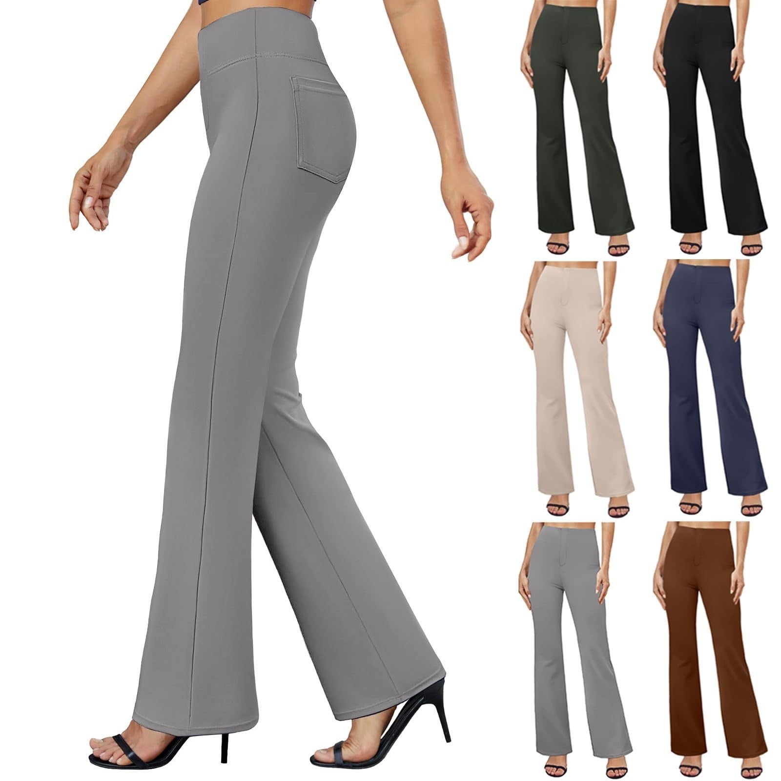 Mlqidk Womens Wide Leg Work Pants Business Casual High Waist Brown ...