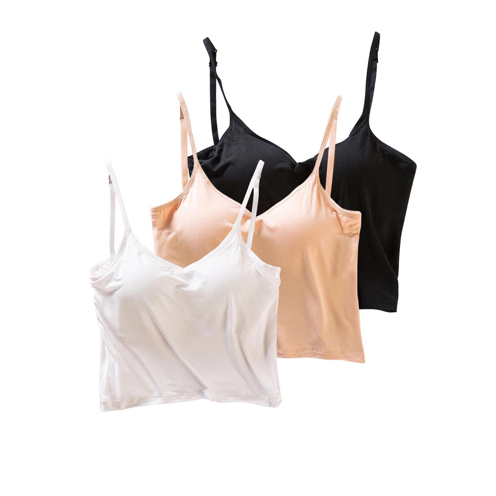 Mlzmgr 3PC Built in Bra Tank Tops for Women Spaghetti Strap Sleeveless ...