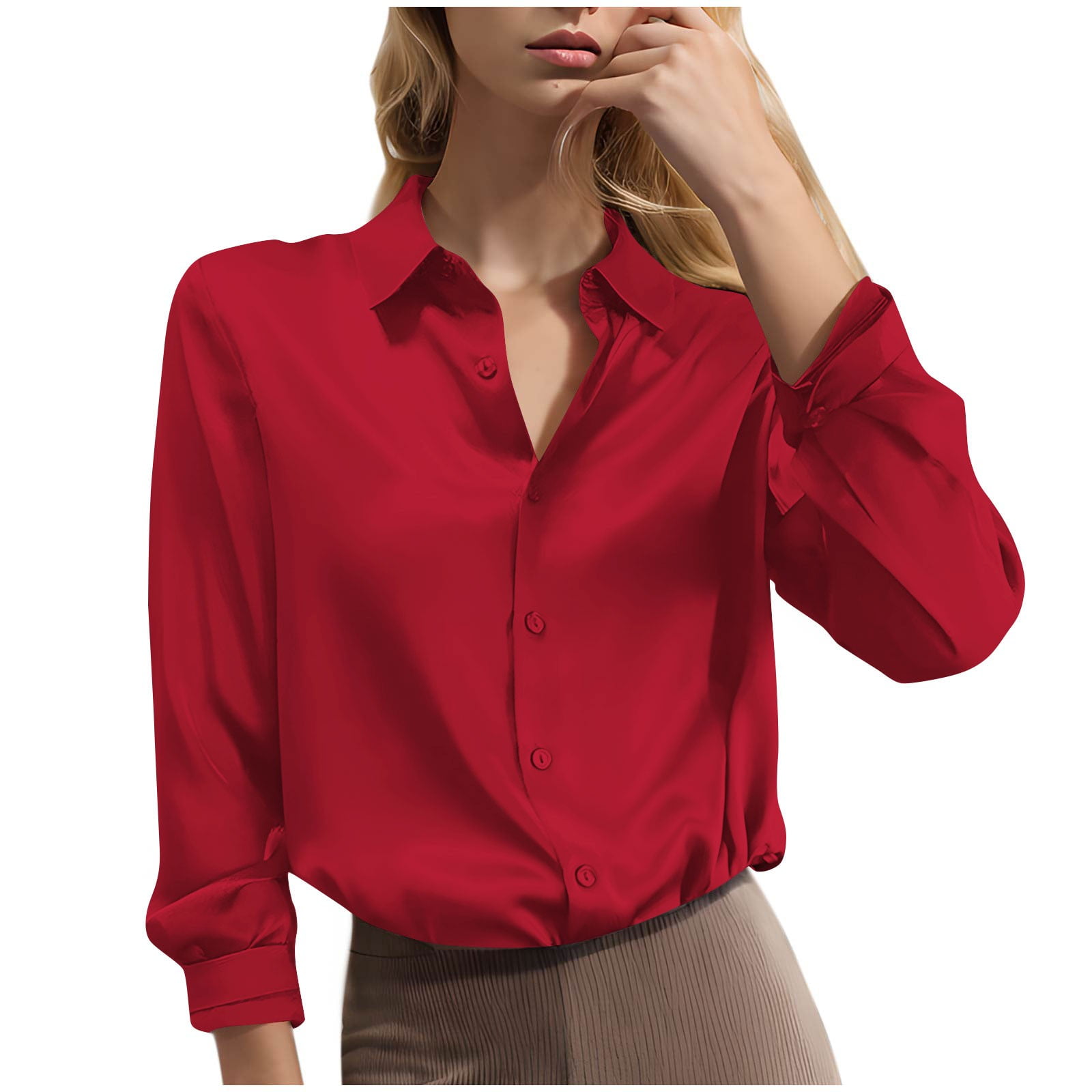 Mlzmgr Long Sleeve Shirts for Women Collared Neck Satin Button down ...