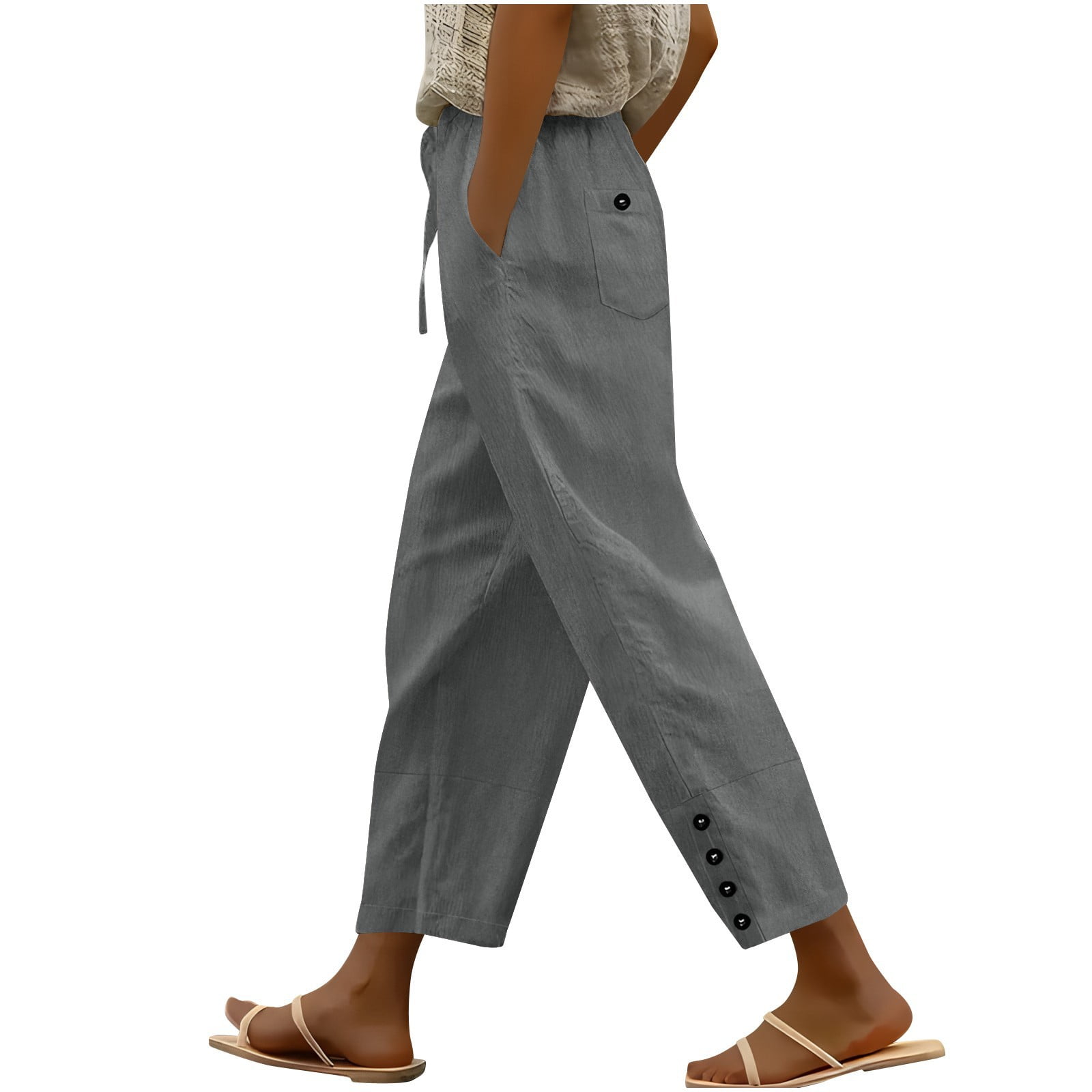 Mlzmgr Pants for Women High Waist Straight Leg Linen Cropped Pants ...