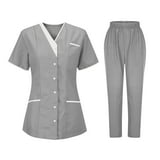 Mlzmgr Women's Nurses Sets Short Sleeve Tunic Uniform Clinic Carer V ...