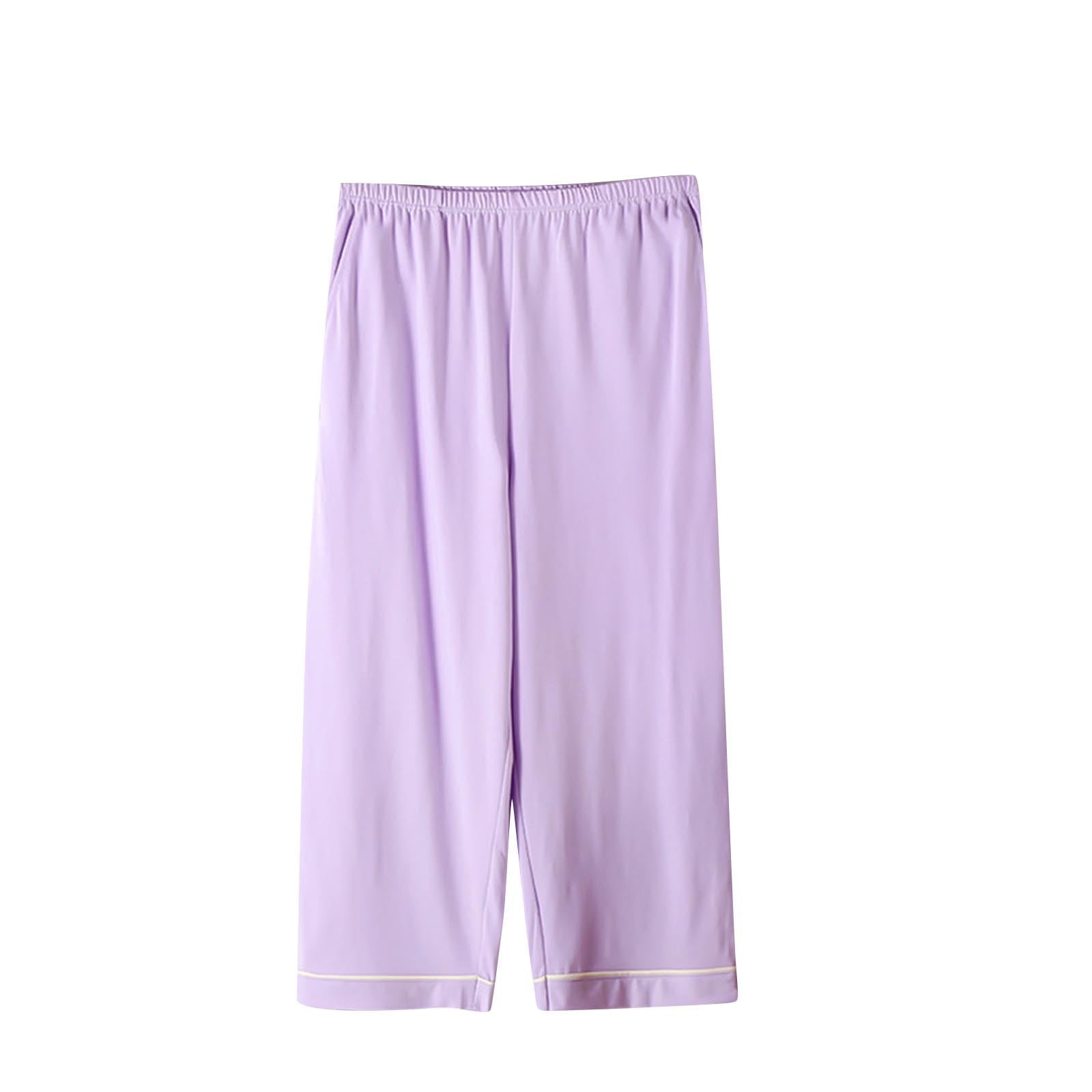 Mlzmgr Womens Sleep Capri Pants Cotton Elastic Waist Capris with ...