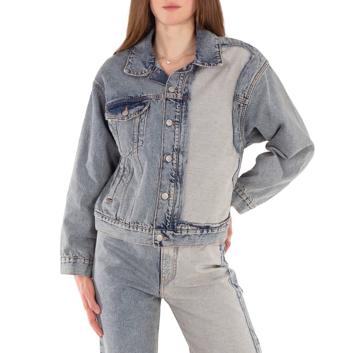 MM6 Patchwork Classic Collar Denim Jacket, Brand Size 40 (US Size 6 ...