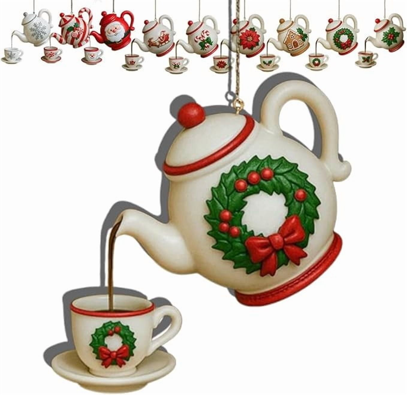 Mmeneyy Christmas Teapot Ornament Vintage Christmas Tea Cups Pot ...