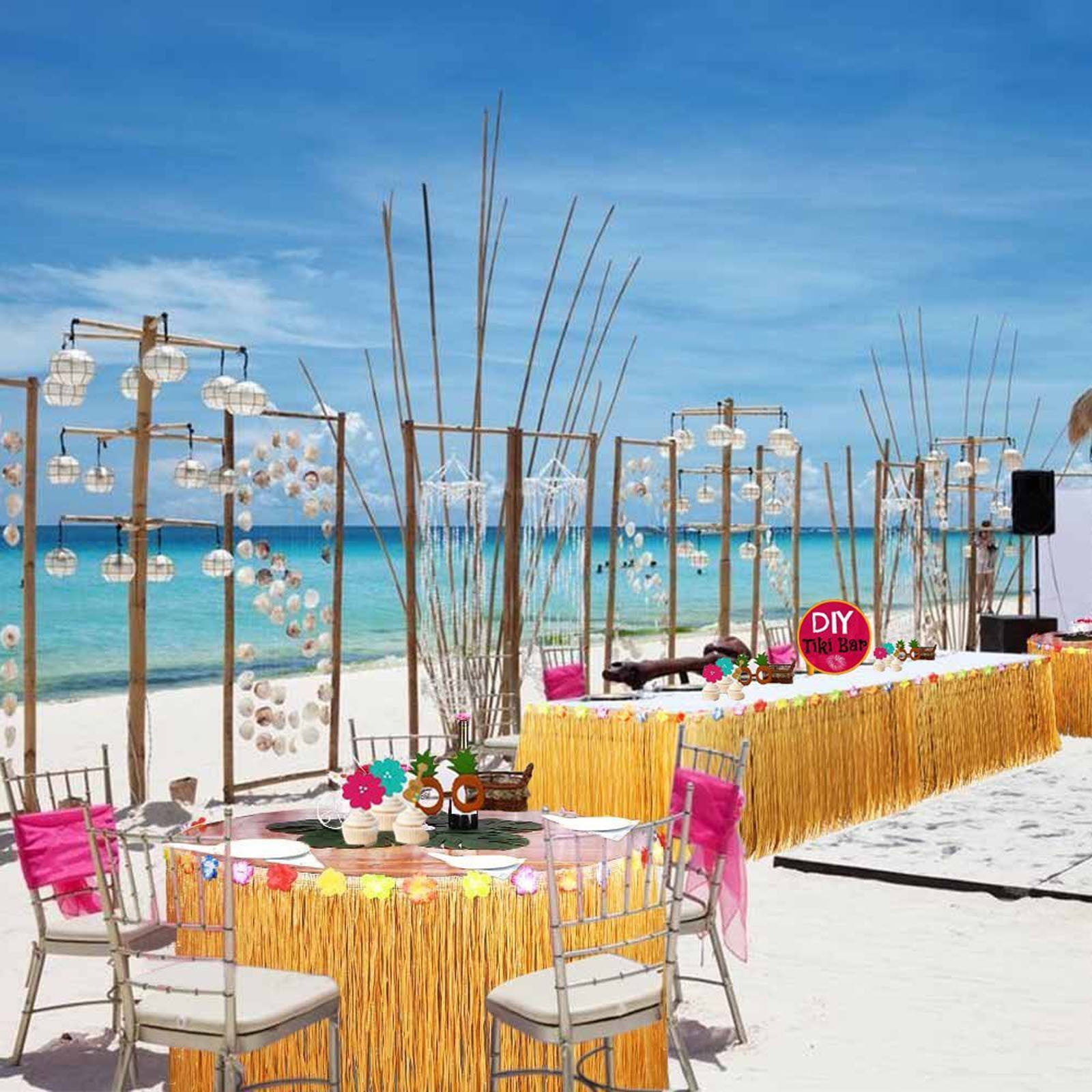 Mmeneyy Luau Party Decorations Grass Table Skirt For Tropical Hawaiian ...