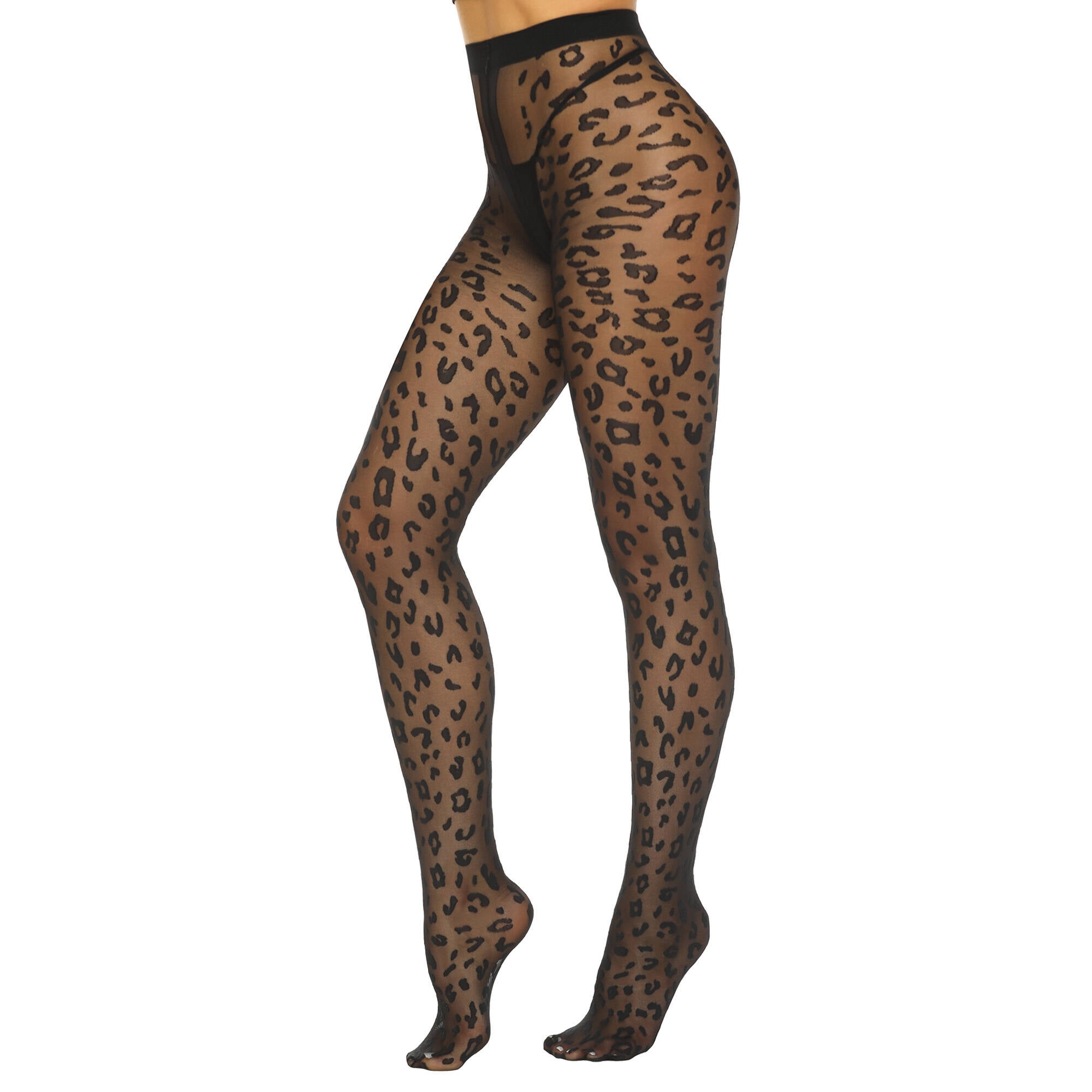 Manzi Leopard Tights for Women Patterned Stockings 20D Sheer High Waist ...
