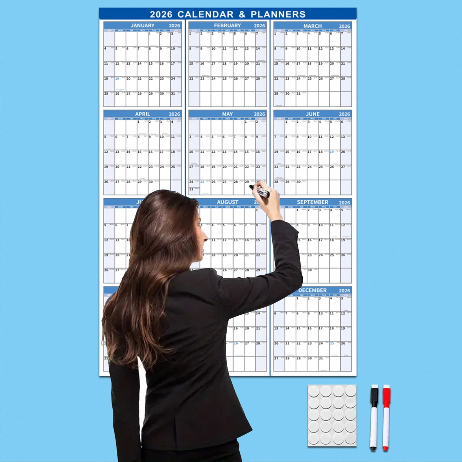 2026 Double‑Sided Erasable Wall Calendar, Laminated Writable Planner ...