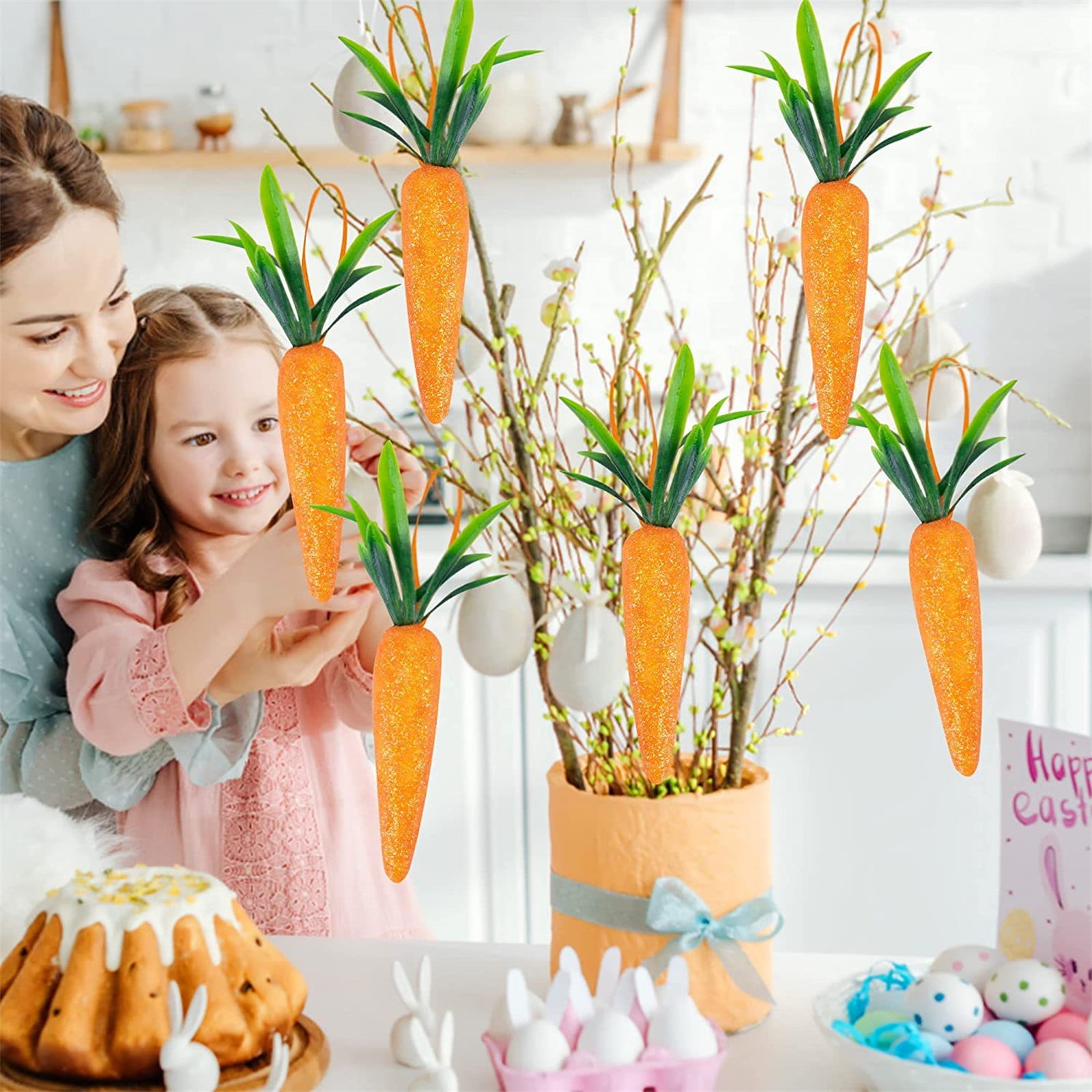 Mnhhatv Easter Foam Glitter Carrots Hanging Ornaments 10-Pack ...