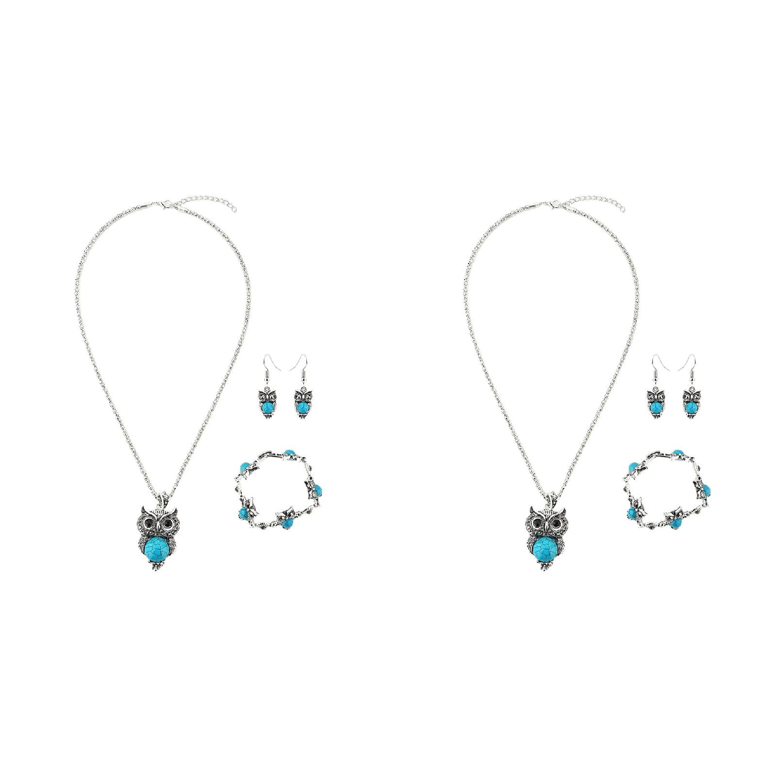 Mnjin 3pcs/Set Western Vintage Calaite Jewelry Set National Night Owl ...