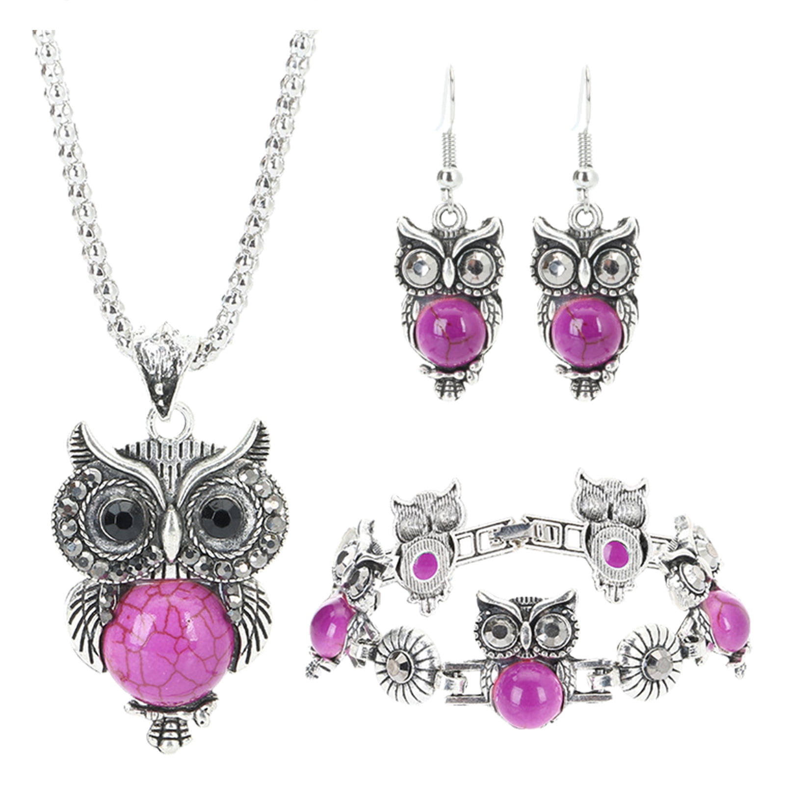 Mnjin 3pcs Owl Jewelry Set: Vintage Western Style Turquoise Accessories ...