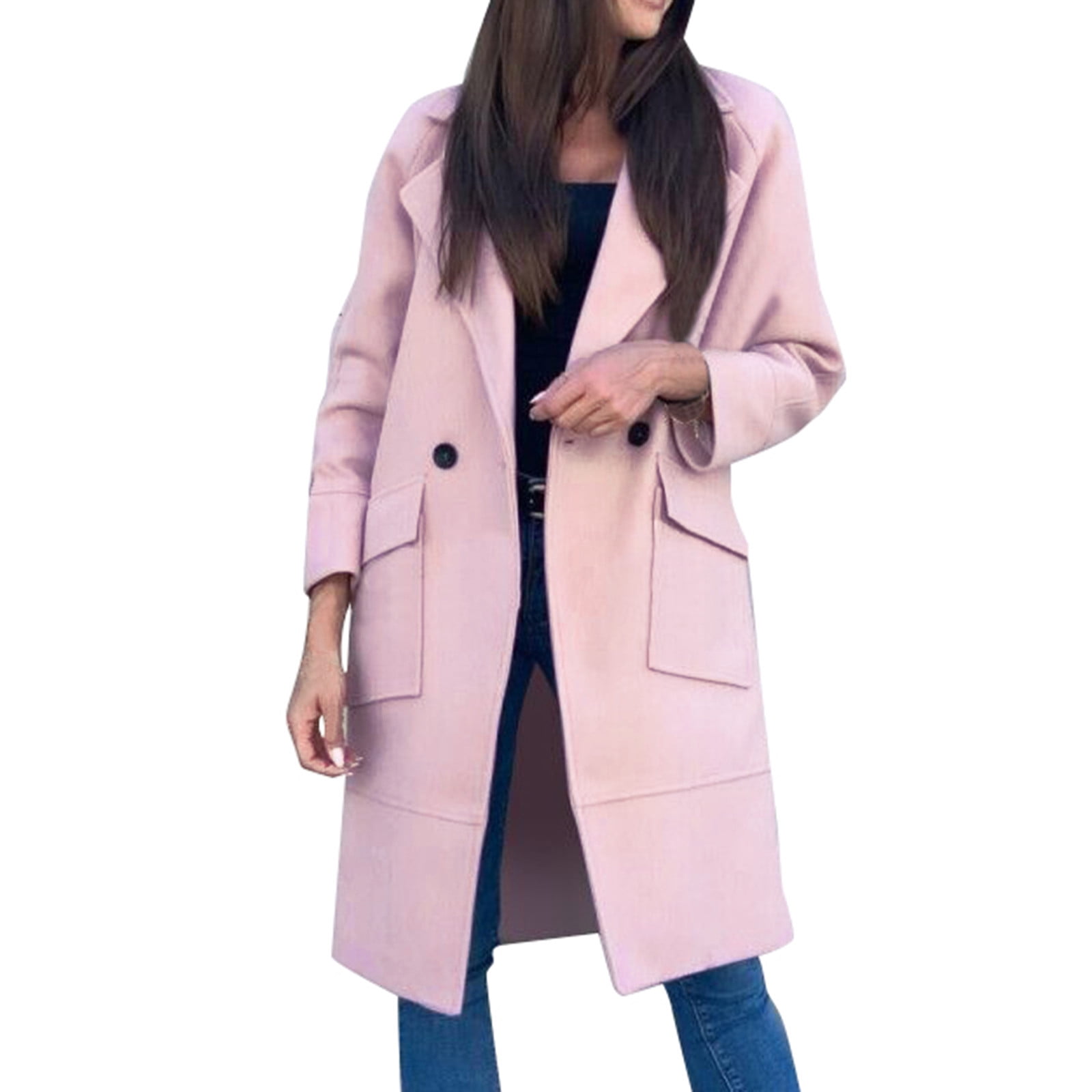 Mnjin Winter Coat Double Breasted Notch Lapel Trench Coat Women Plus ...