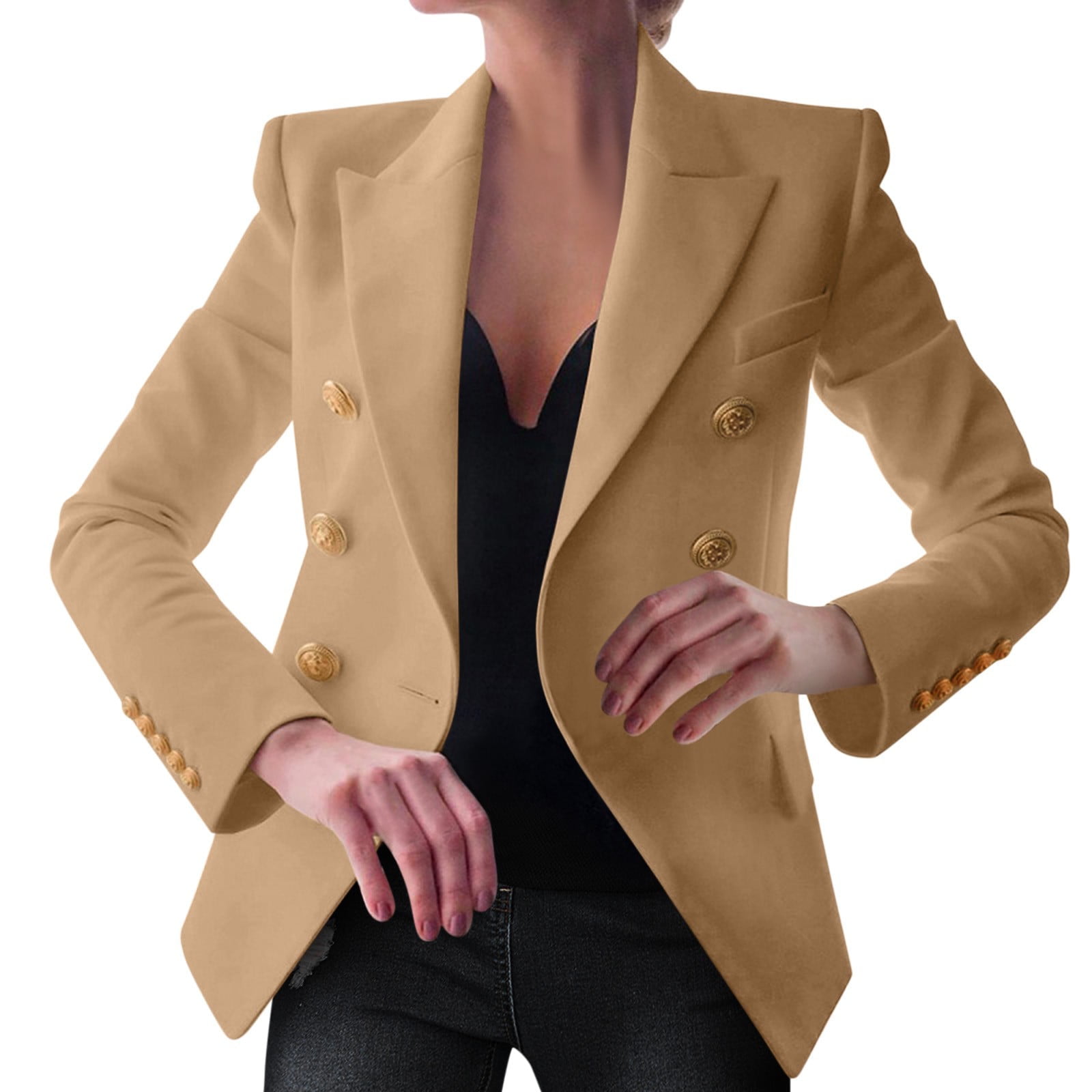 Mnjin Women's Business Office Work Blazer Jackets Double-breasted Suit ...